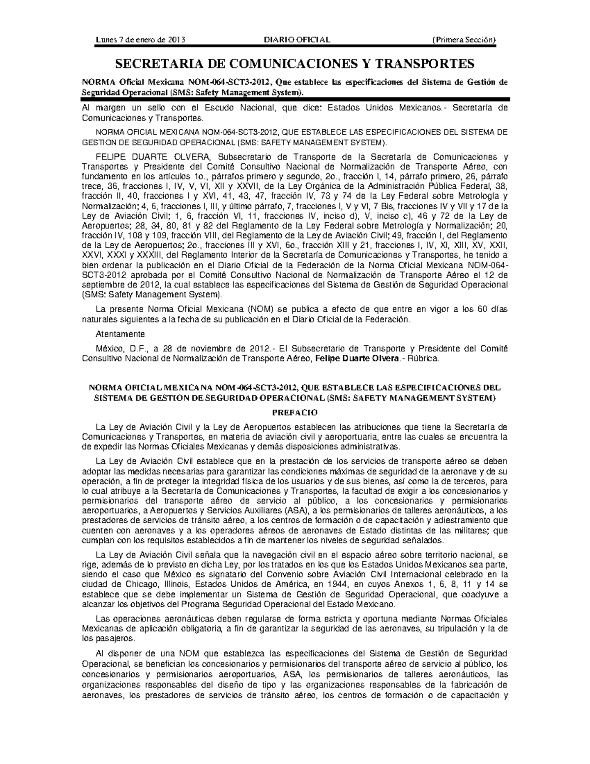 01nom 064 sct3 2012 sistema de gestion de seguridad operacional sms dof ...
