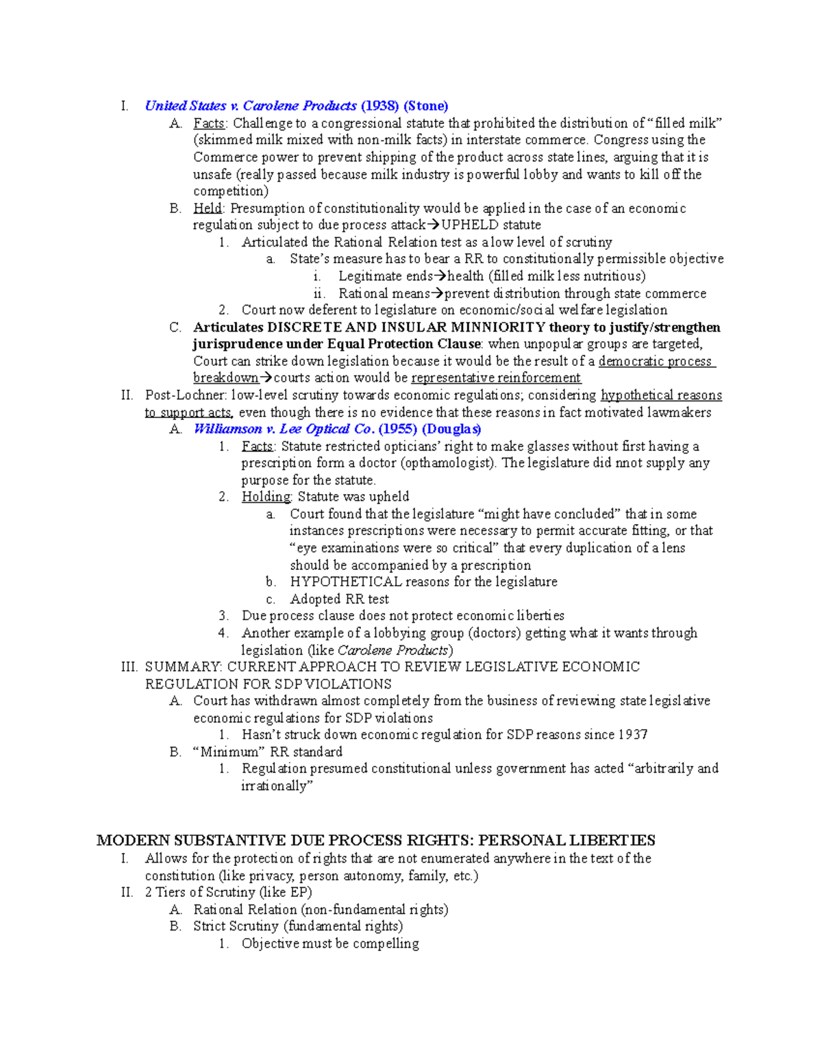Constitutional Law - Prof. Newman 3 - I. United States v. Carolene ...