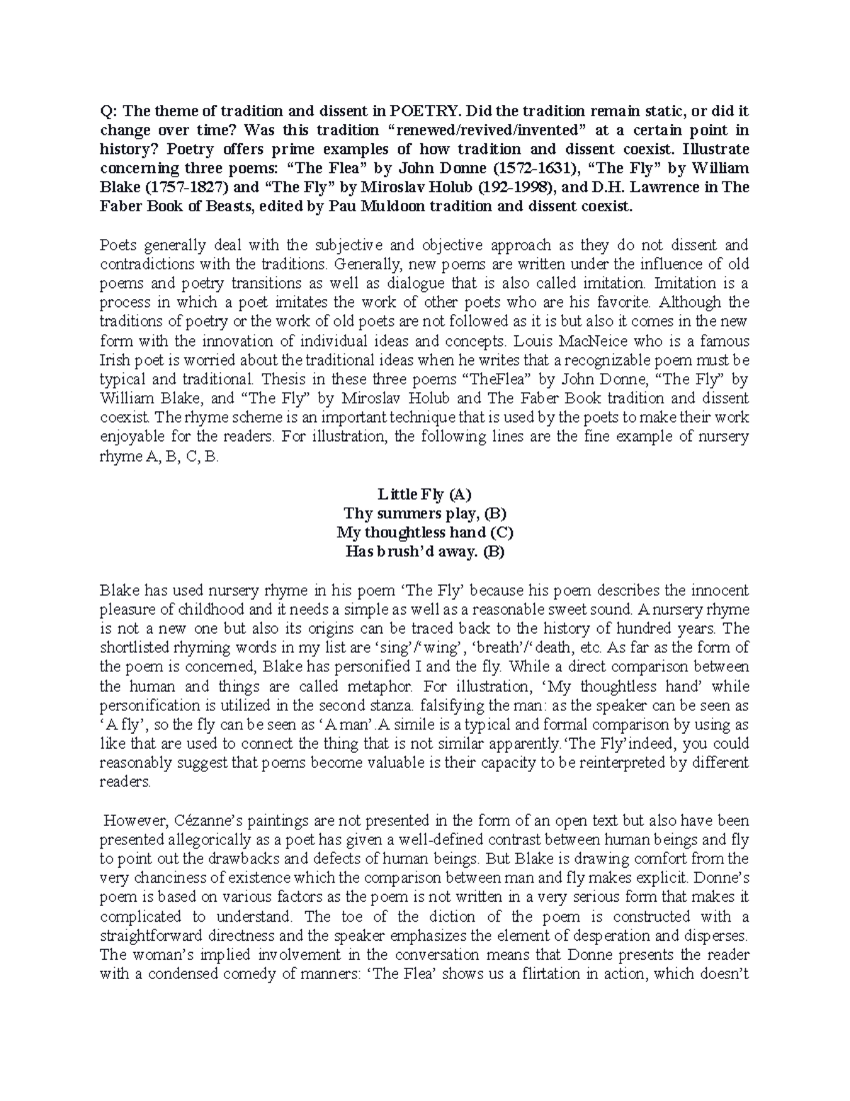 1600 words-4 - Assignment - Q: The theme of tradition and dissent in ...