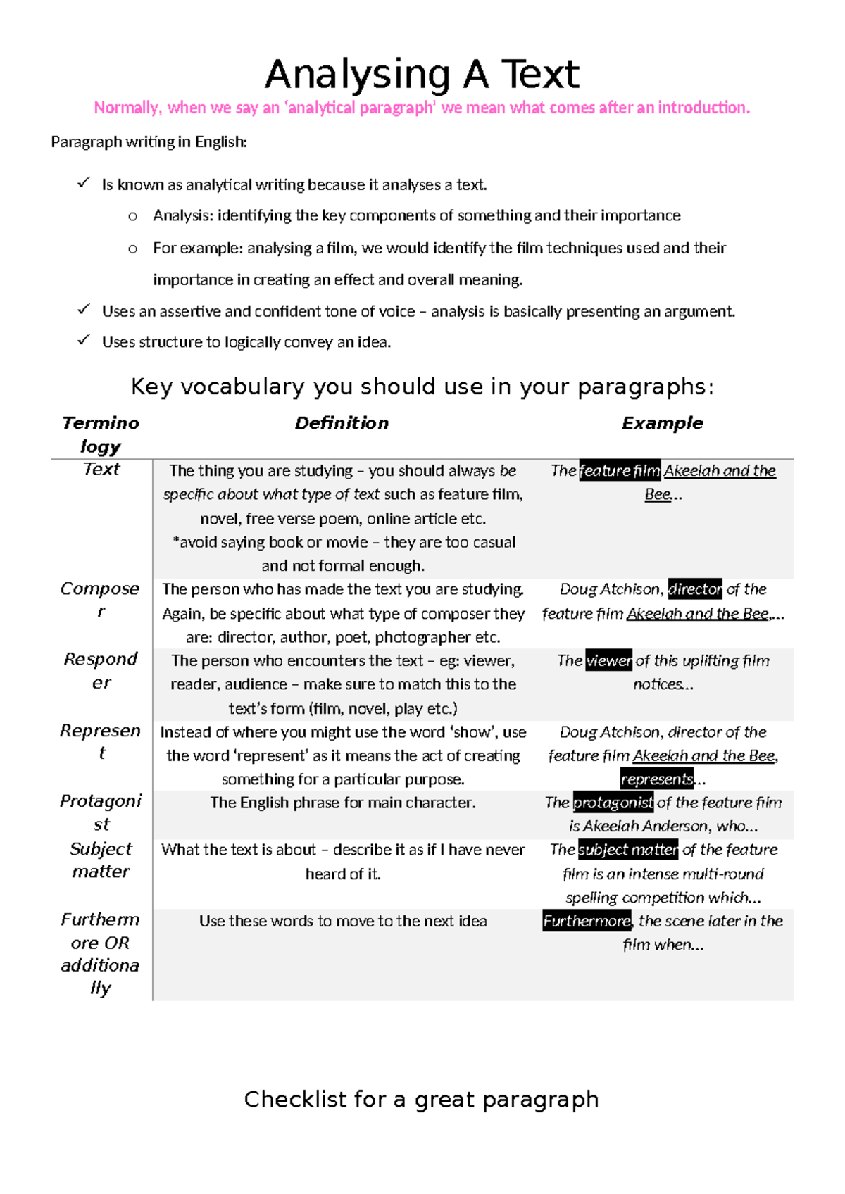 Analysing A Text - notes - Analysing A Text Normally, when we say an ...