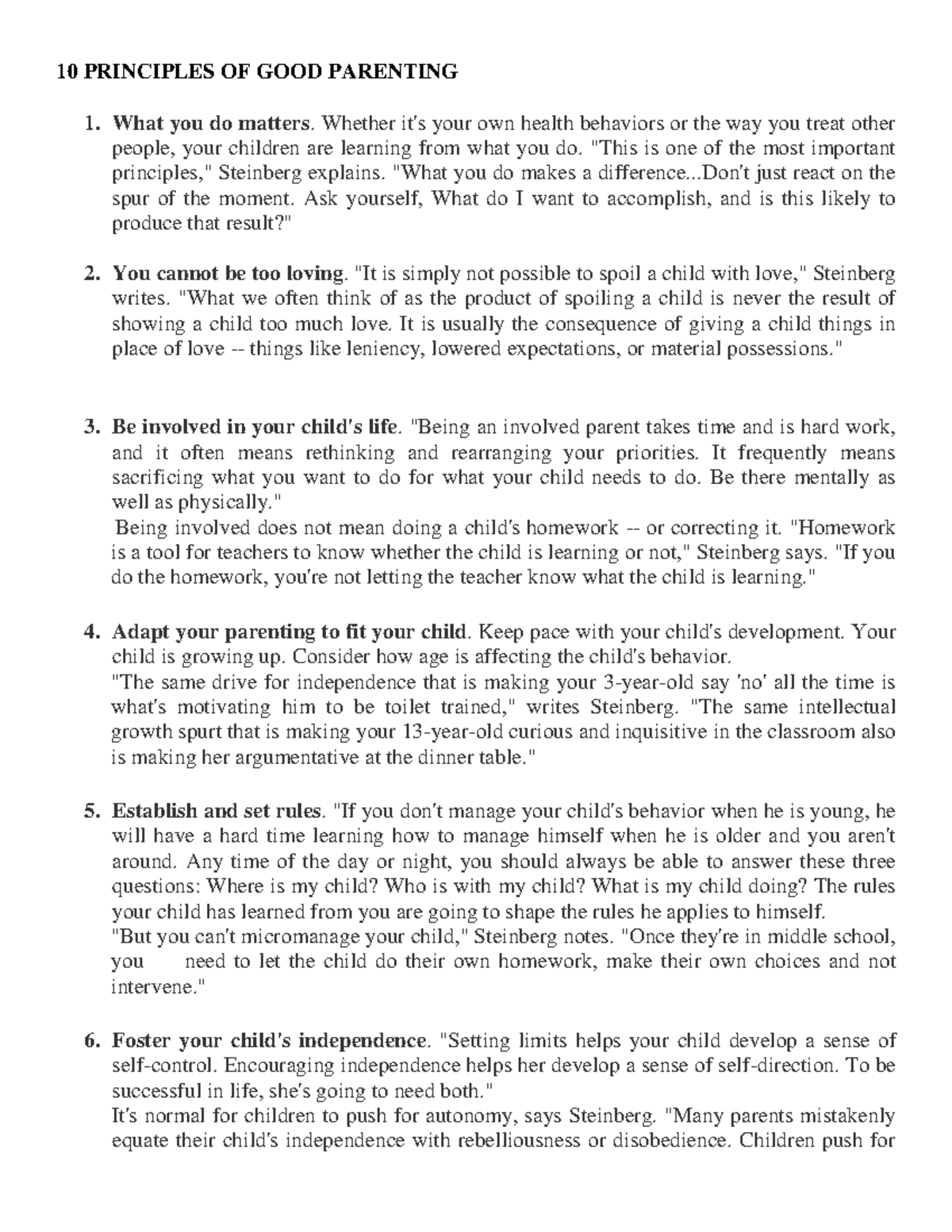 10 Principles of Good Parenting - 10 PRINCIPLES OF GOOD PARENTING What ...