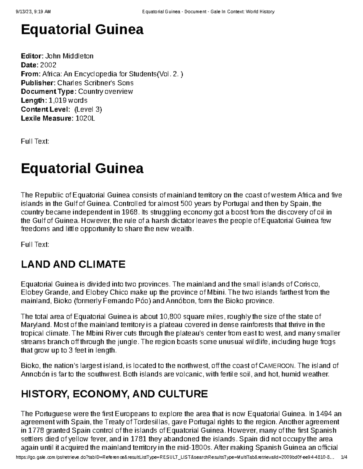 Equatorial Guinea - Document - Gale In Context World History ...
