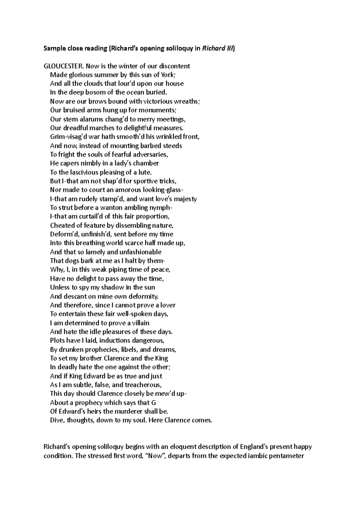 Sample close reading assignment with 25% - Sample close reading ...