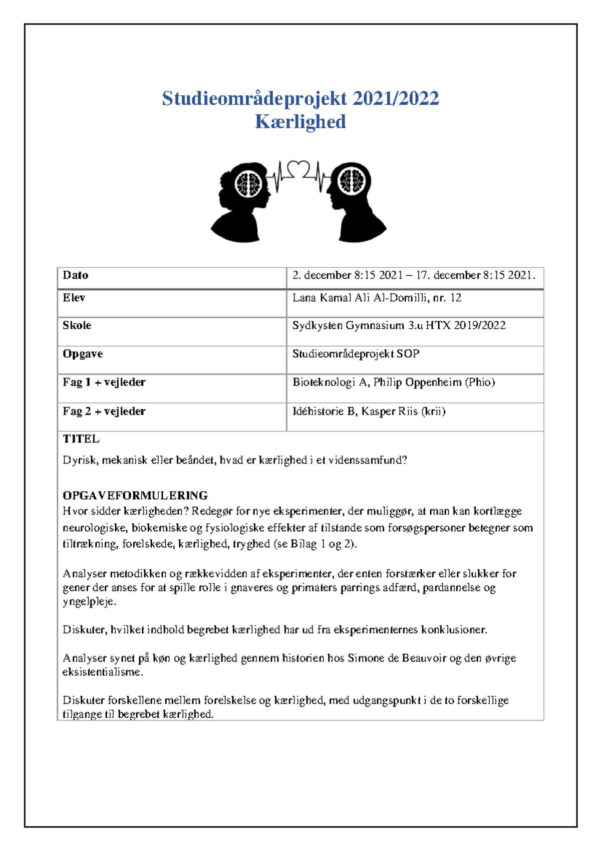 SOP - SOP OM KÆRLIGHED I FAGENE BIOTEK A OG IH B TIL ET 12 TAL ...