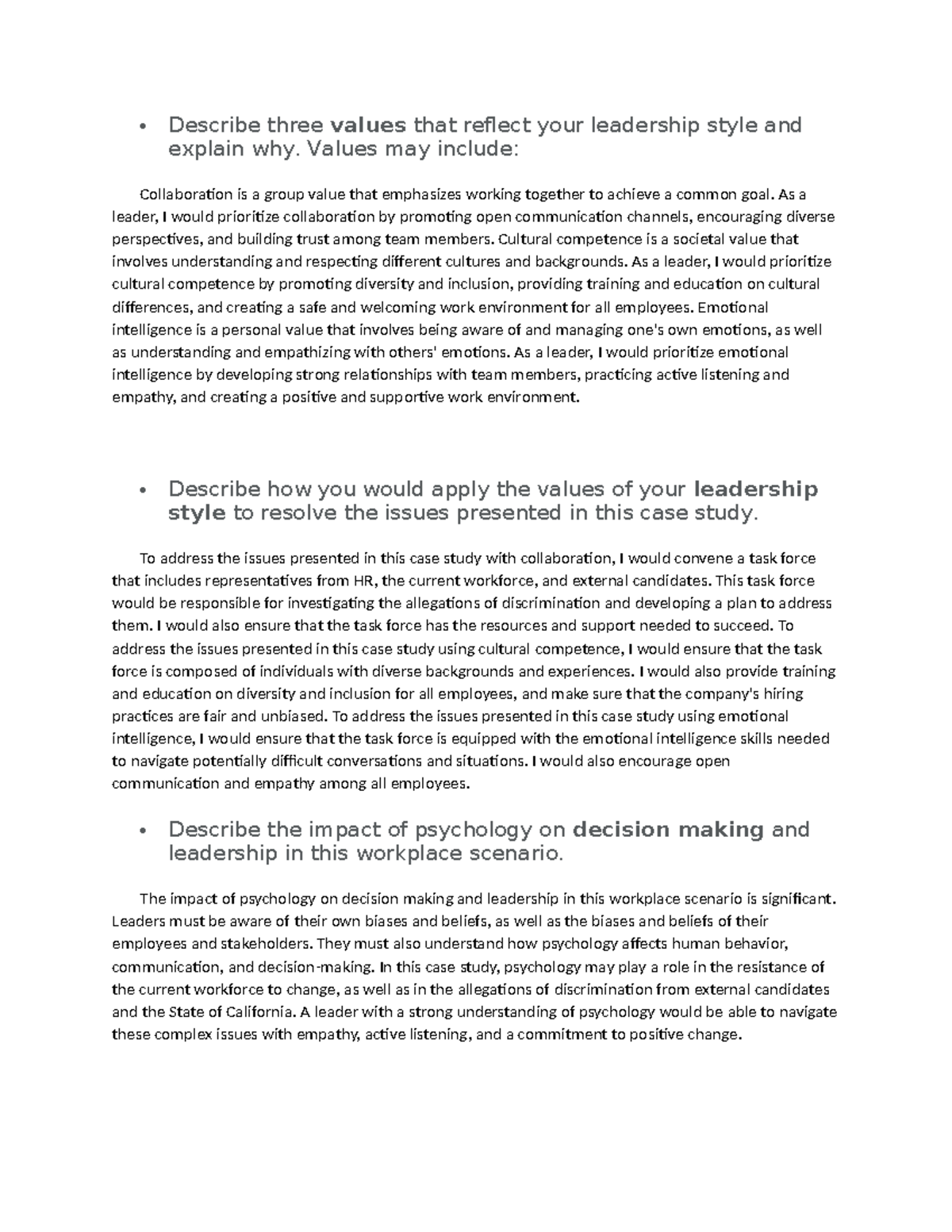Psy 491 Module Seven Journal Activity - Describe three values that ...