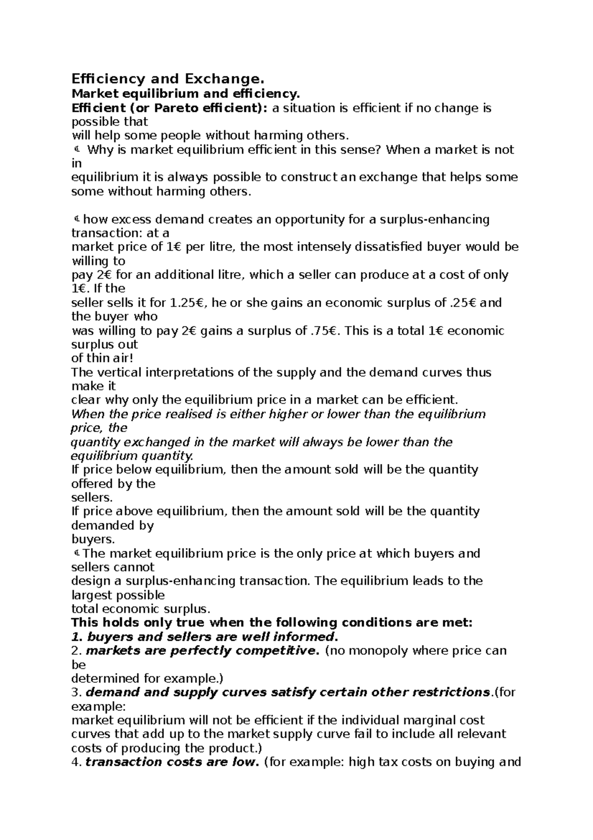 Efficiency and Exchange - Market equilibrium and efficiency. Efficient ...