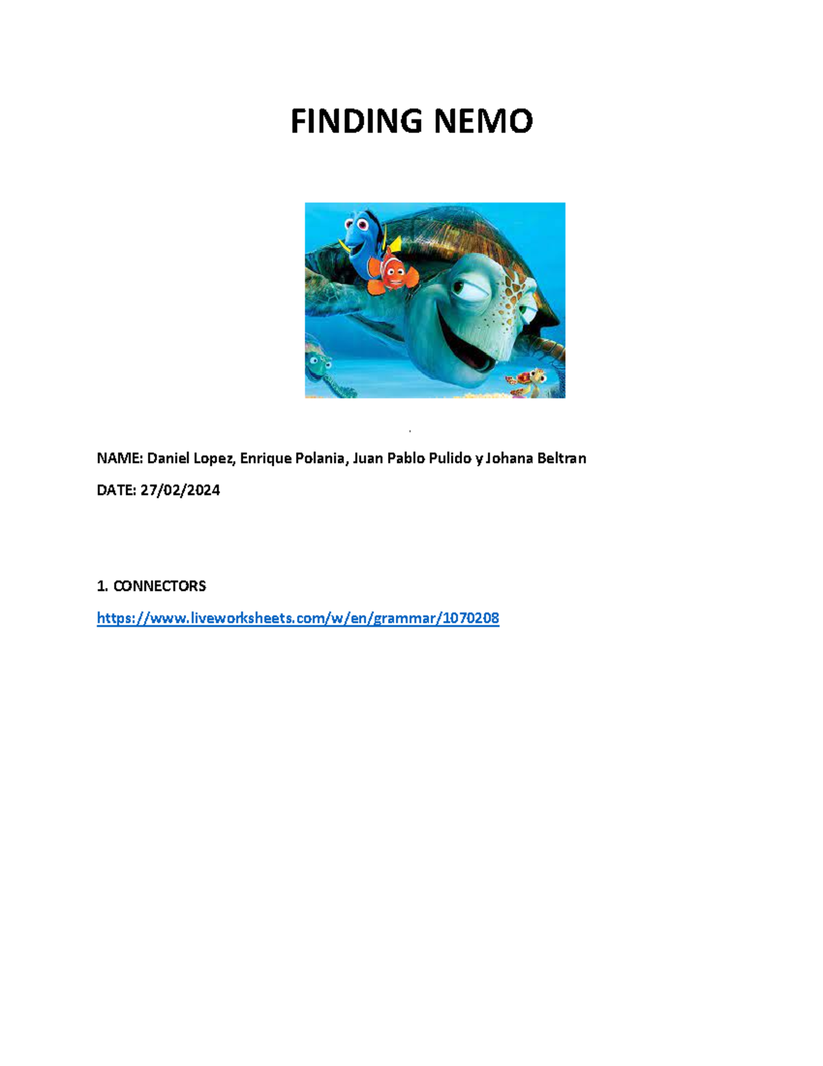 2562065 Finding NEMO - VOCABULARIO Y TRADUCCION - FINDING NEMO . NAME ...