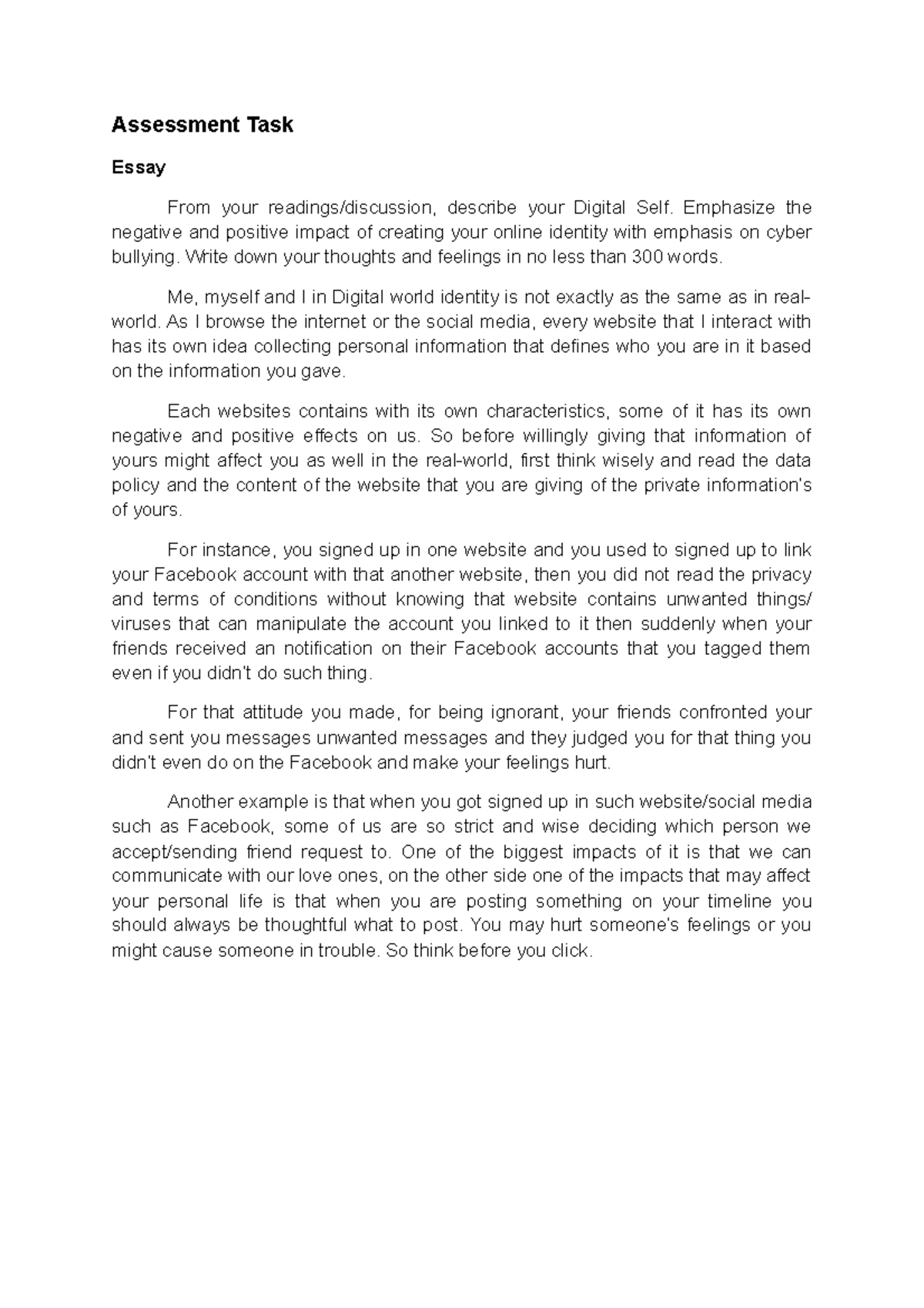 Essay - Lecture notes 1 - Assessment Task Essay From your readings ...