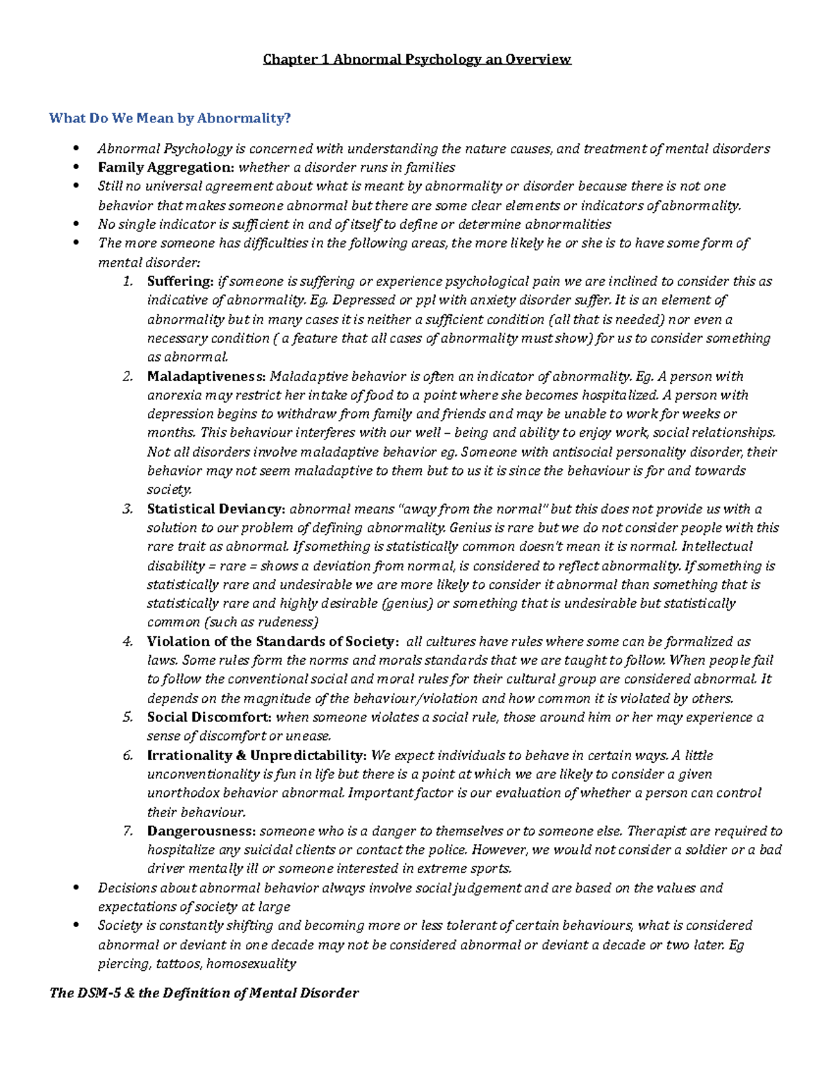 Chapter 1 Abnormal Psychology an Overview - Chapter 1 Abnormal ...