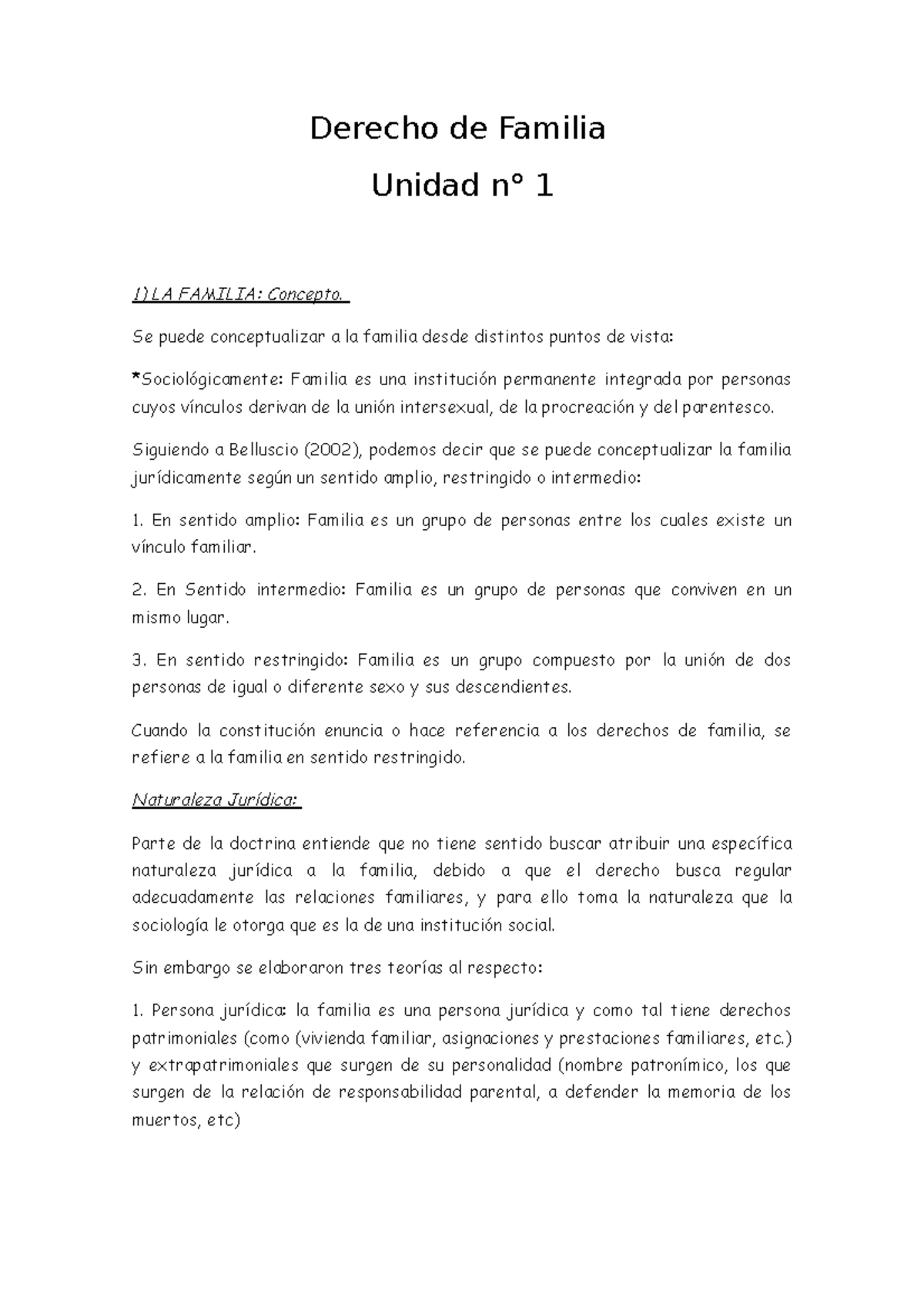 Unidad 1 - ooooooo - Derecho de Familia Unidad n° 1 LA FAMILIA ...