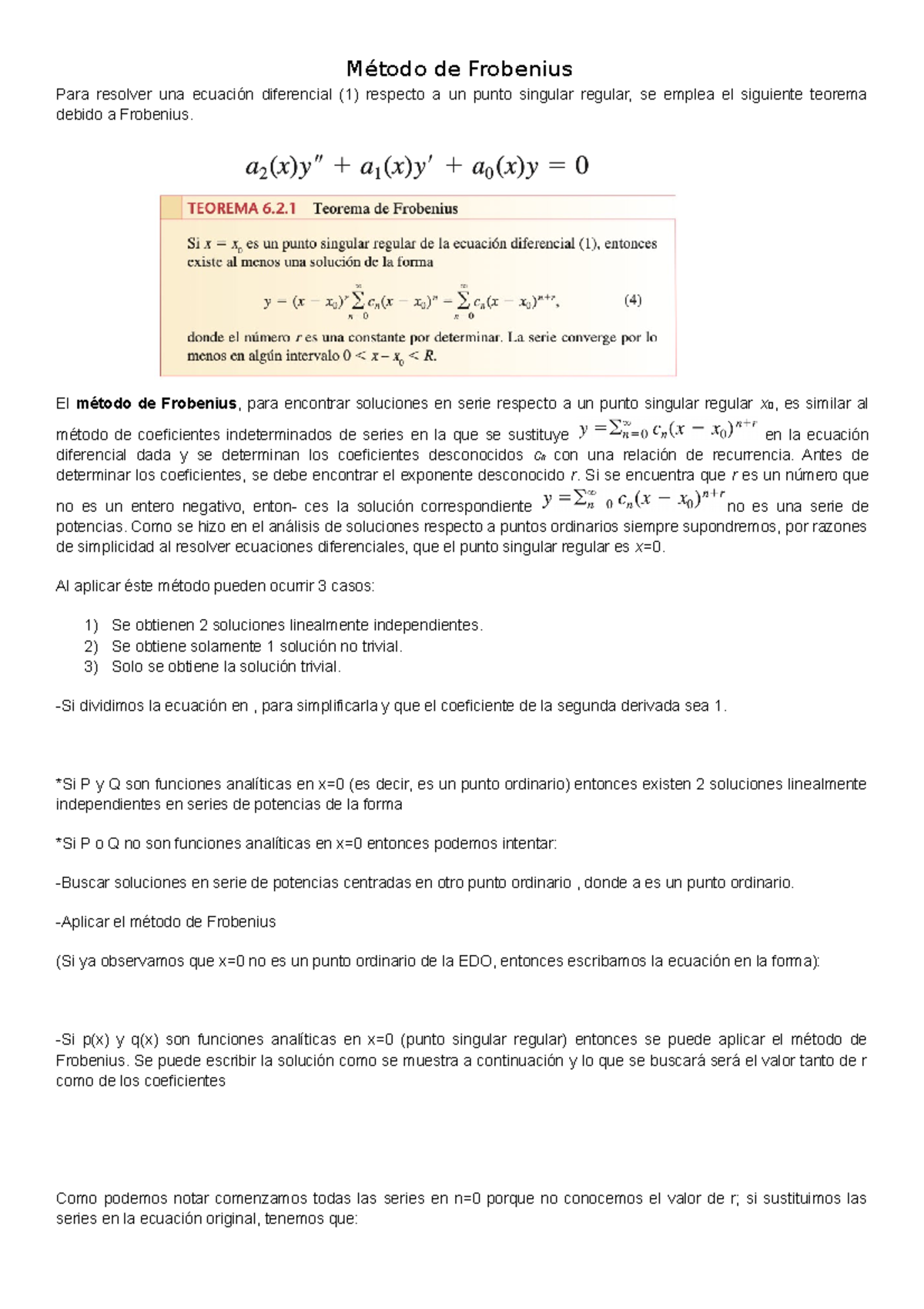 Método Frobenius - Método de Frobenius Para resolver una ecuación ...