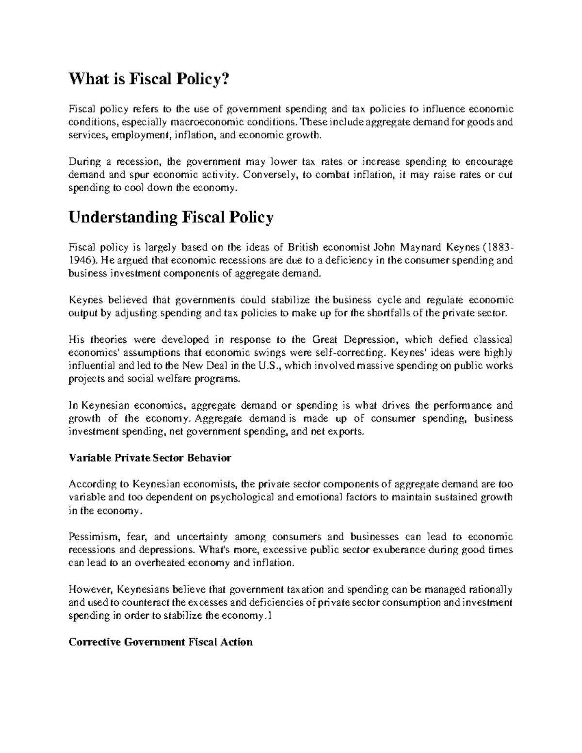 Overview of Fiscal Policy - What is Fiscal Policy? Fiscal policy refers ...