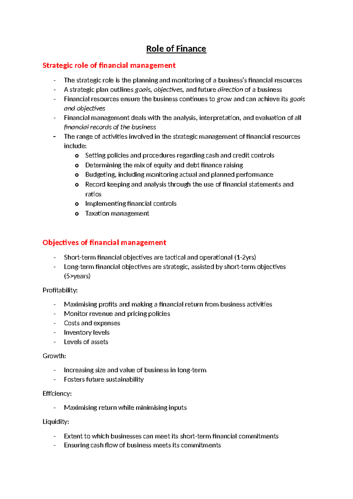 Role of Finance - rhr - Role of Finance Strategic role of financial ...