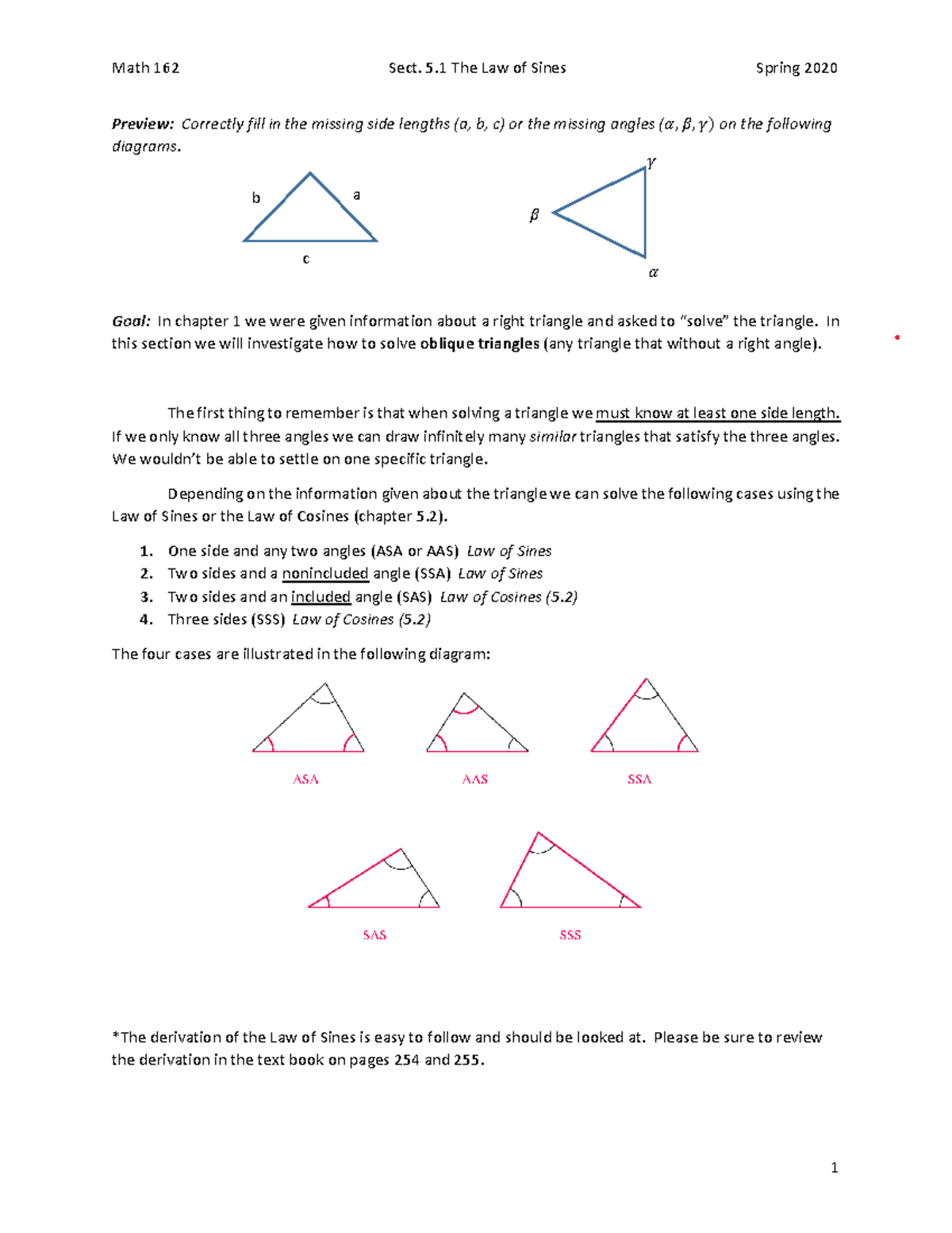 Math 162- Sect. 5.1 Notes - Preview: Correctly fill in the missing side ...