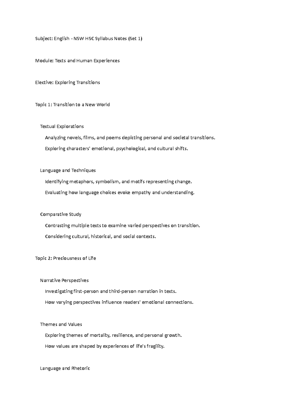 ENG Notes 1 - Subject: English - NSW HSC Syllabus Notes (Set 1) Module ...