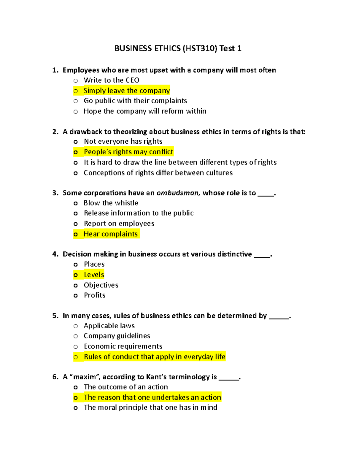 Introduction to Business Management BMI511S 2020 - BUSINESS ETHICS ...