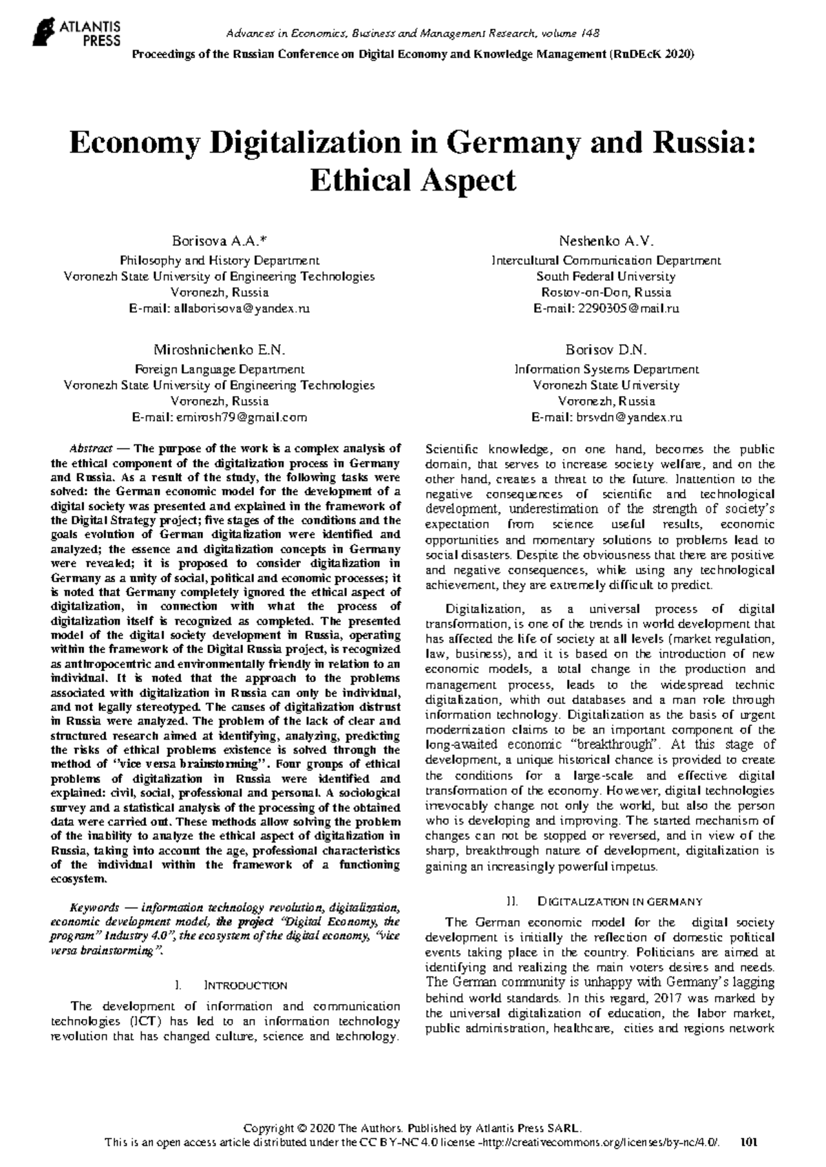 125942577 - Economy Digitalization in Germany and Russia: Ethical ...