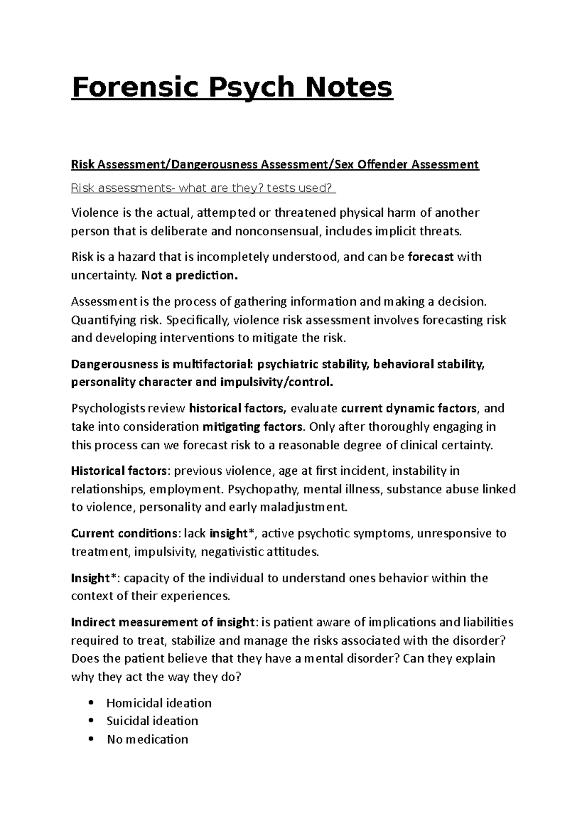 Summary notes for risk assessments - Forensic Psych Notes Risk ...