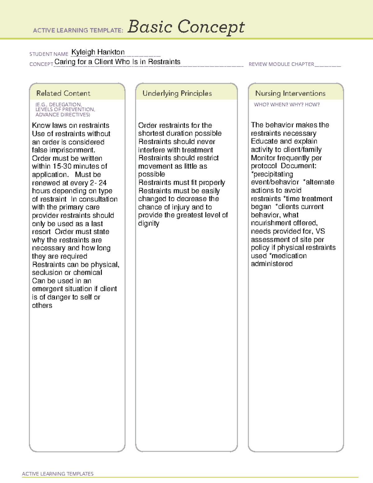 Caring for a Client Who Is in Restraints - NU 331L - ACTIVE LEARNING ...