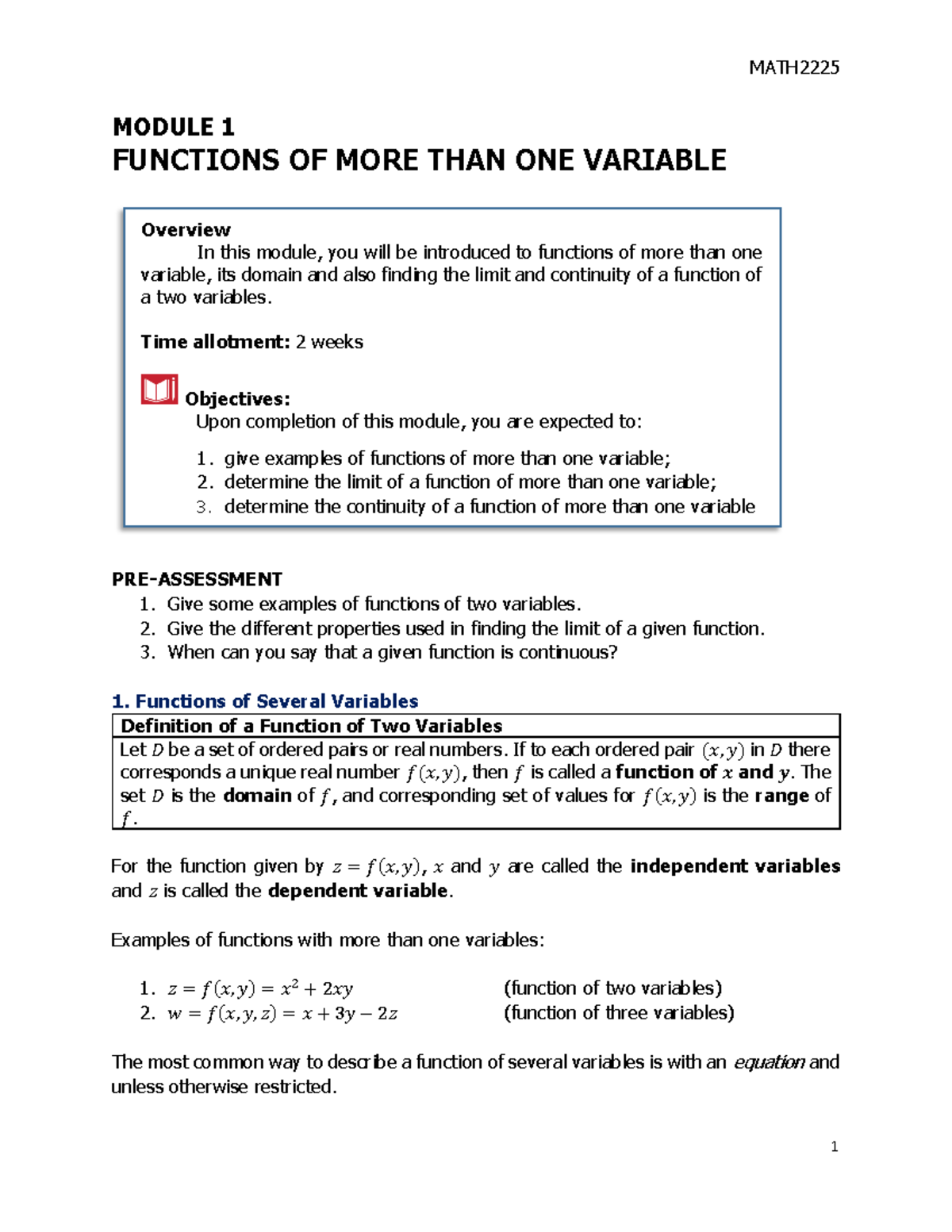 Math2225 Module 1 - Computer Engineering - PangSU - Studocu