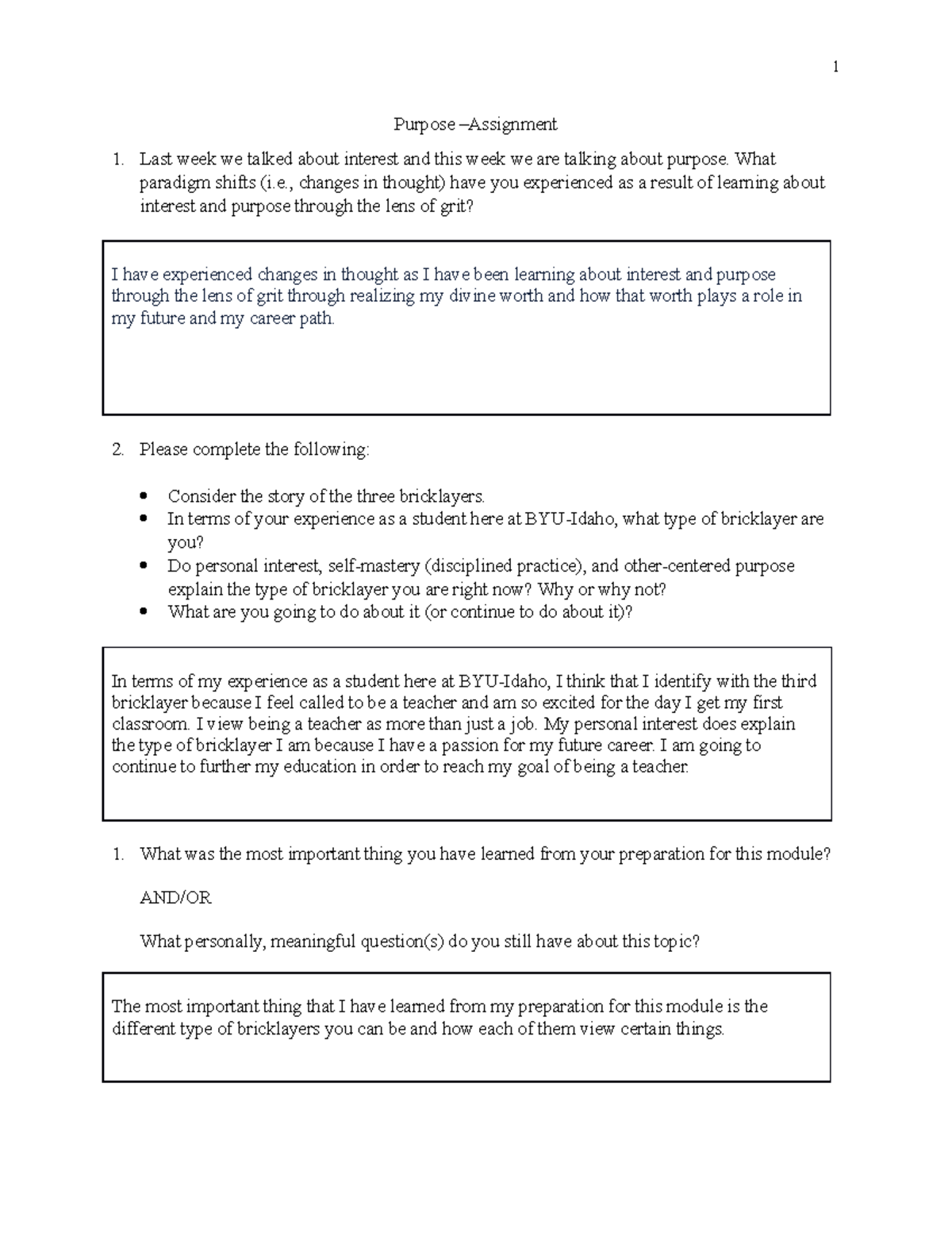 Purpose Assignment 1 1 Purpose Assignment Last Week We Talked About Interest And This Week 