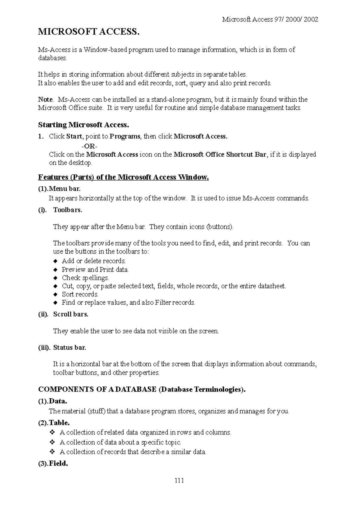 Ms Access Notes MICROSOFT ACCESS Ms Access Is A Window based Program ms-access-notes-microsoft-access-ms-access-is-a-window-based-program