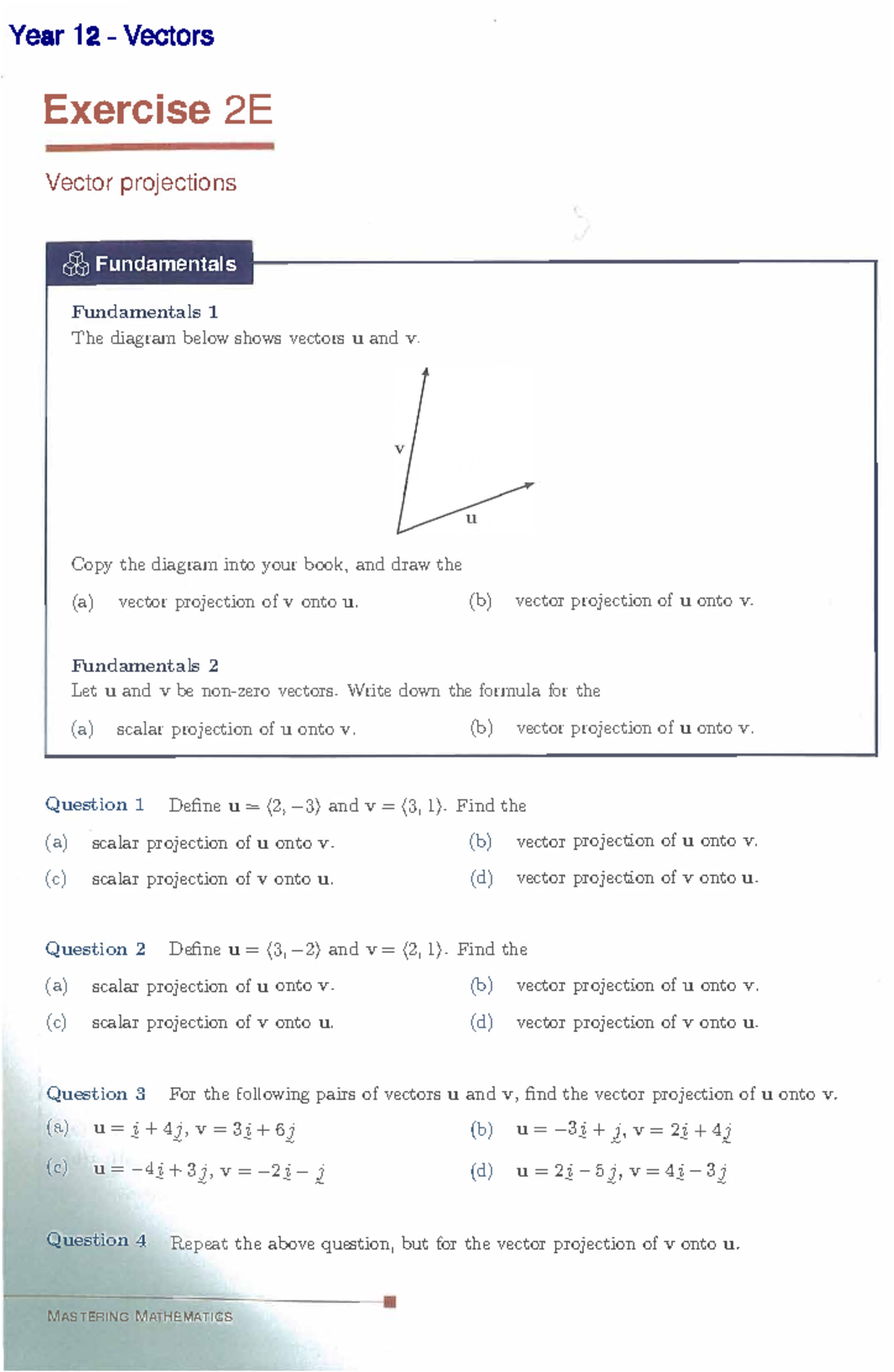 Mansw Vector Projections Wksht - Year 12 - Vectors Exercise 2E Vector ...