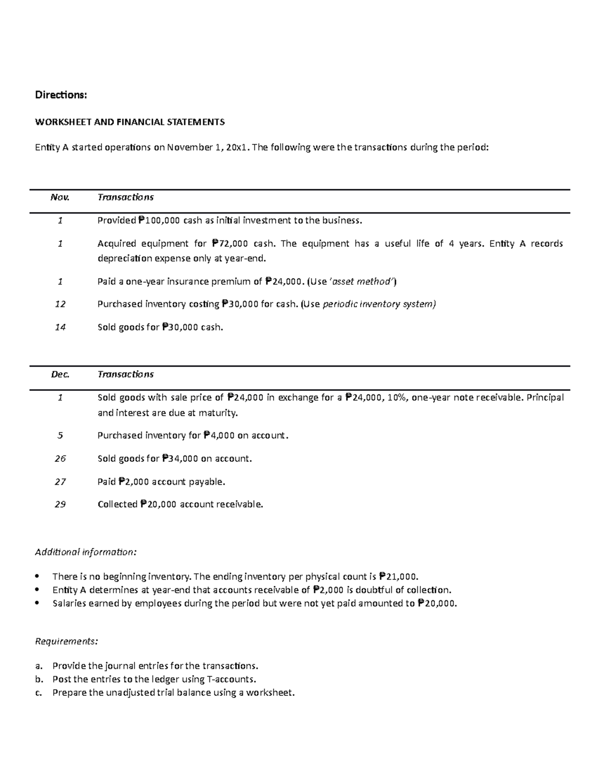 QUIZ- Accounting - Directions: WORKSHEET AND FINANCIAL STATEMENTS ...