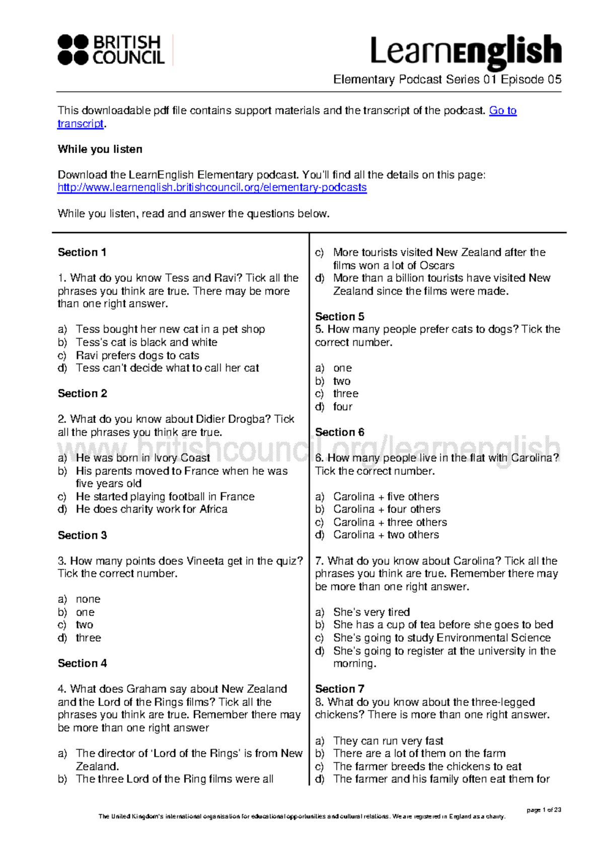 Learnenglish podcasts elementary 01 05 support pack transcript ...