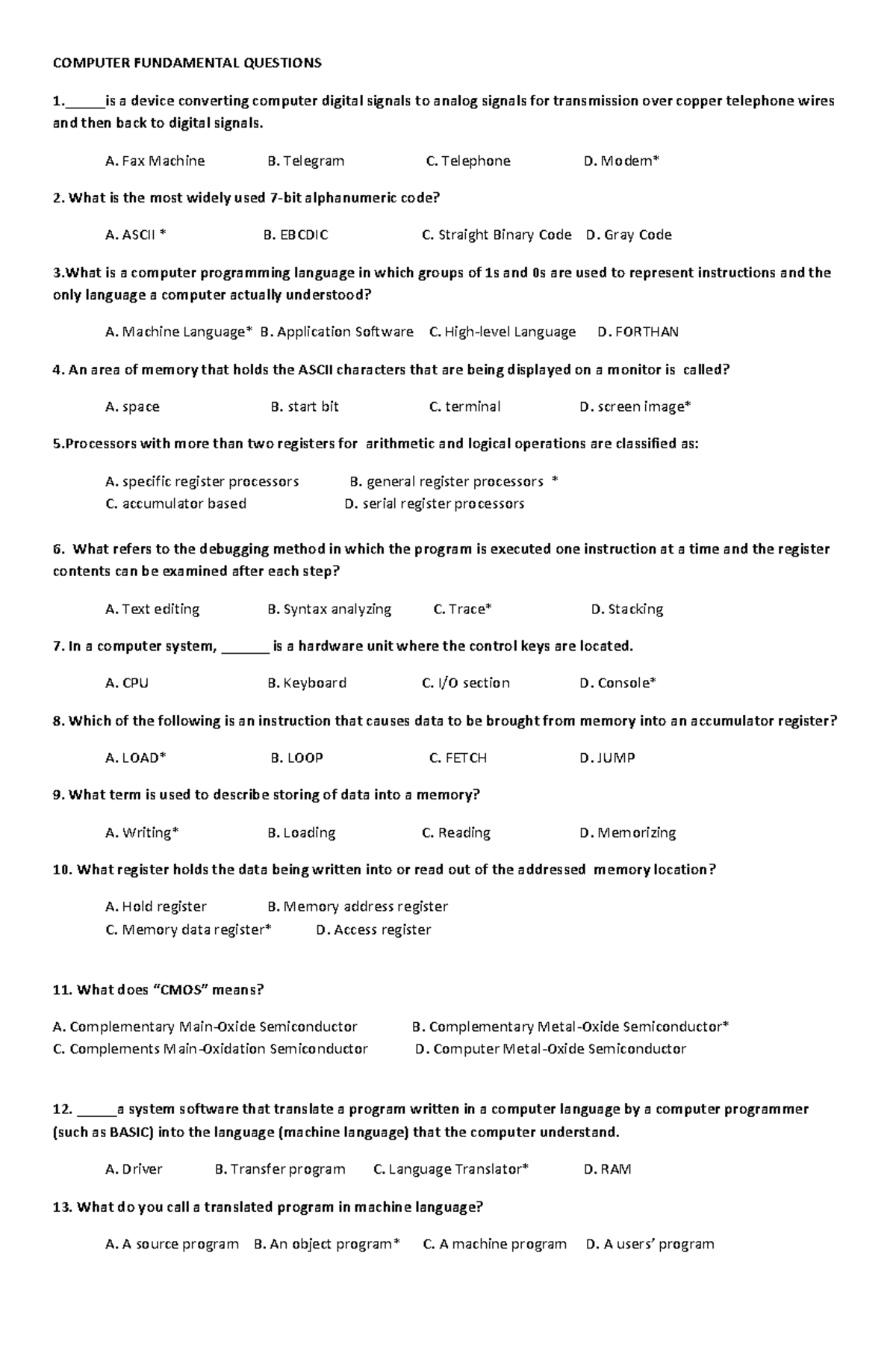 Computer Fundamentals - COMPUTER FUNDAMENTAL QUESTIONS 1._____is a ...