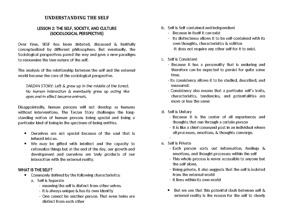 Chapter-1-Lesson-2 - STUDY WELL - UNDERSTANDING THE SELF LESSON 2: THE ...