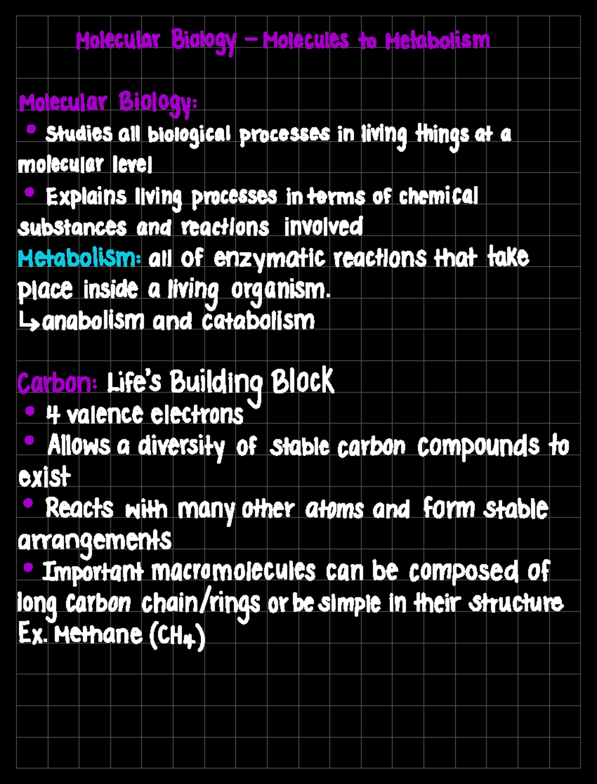 Molecules to Metabolism - anabolism and catabolism Carbon: Building ...