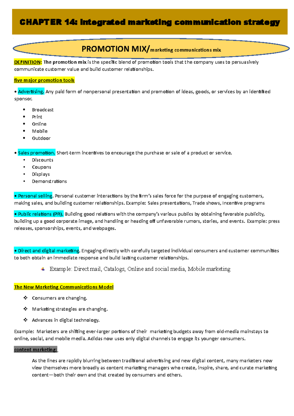 Academic note for the university - DEFINITION : The promotion mix is ...