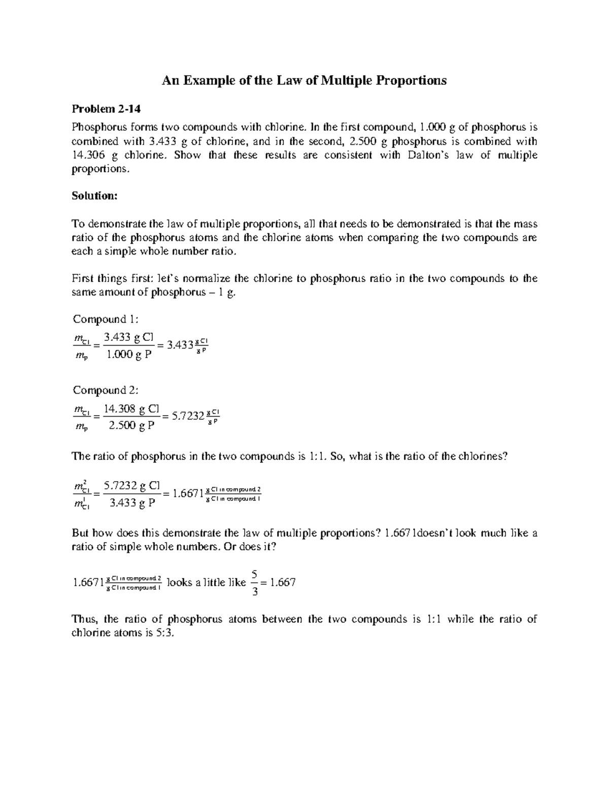 2-14 Law Multiple Prop Soln - An Example of the Law of Multiple ...