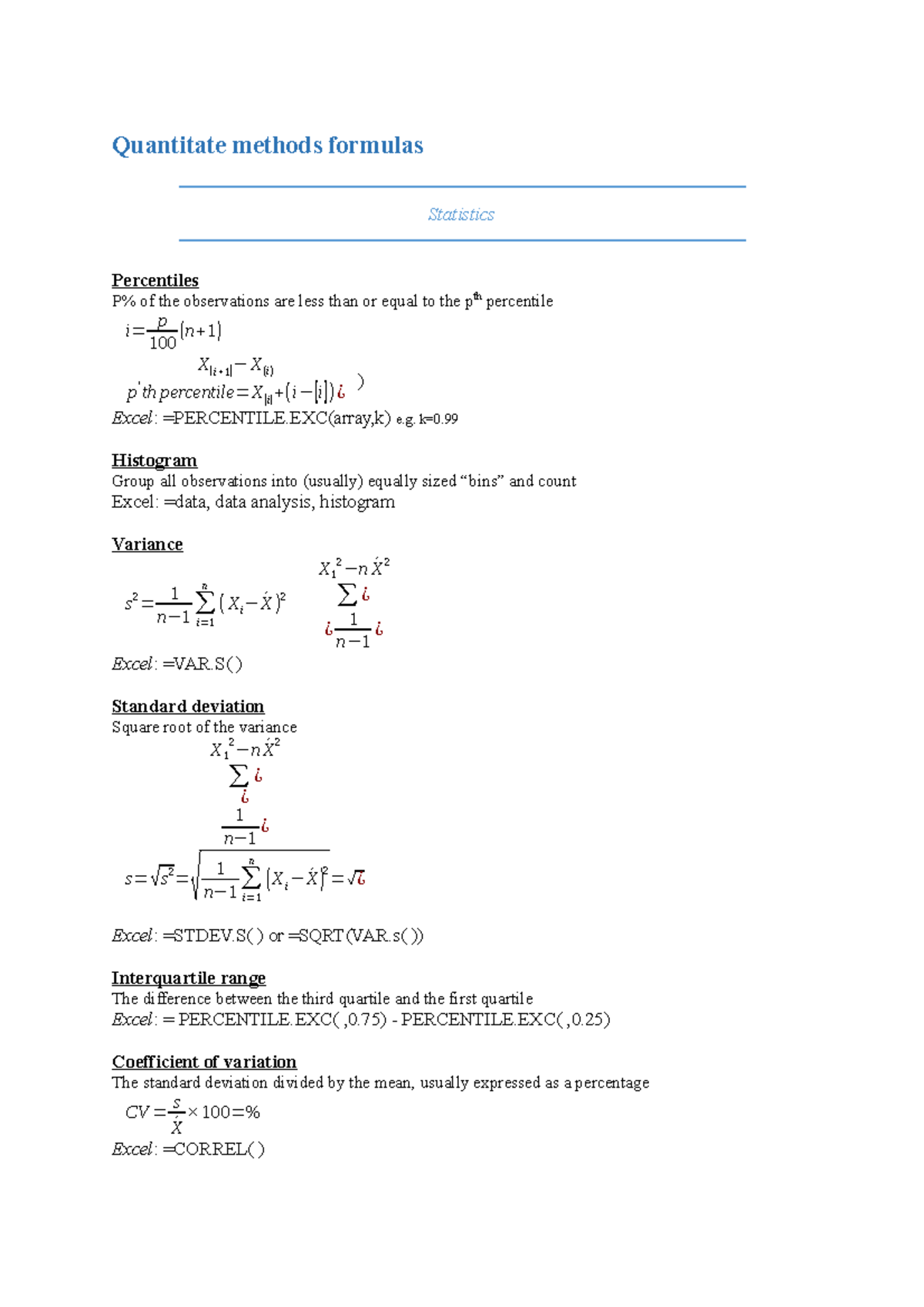 Quantitate methods formulas - Histogram Group all observations into ...