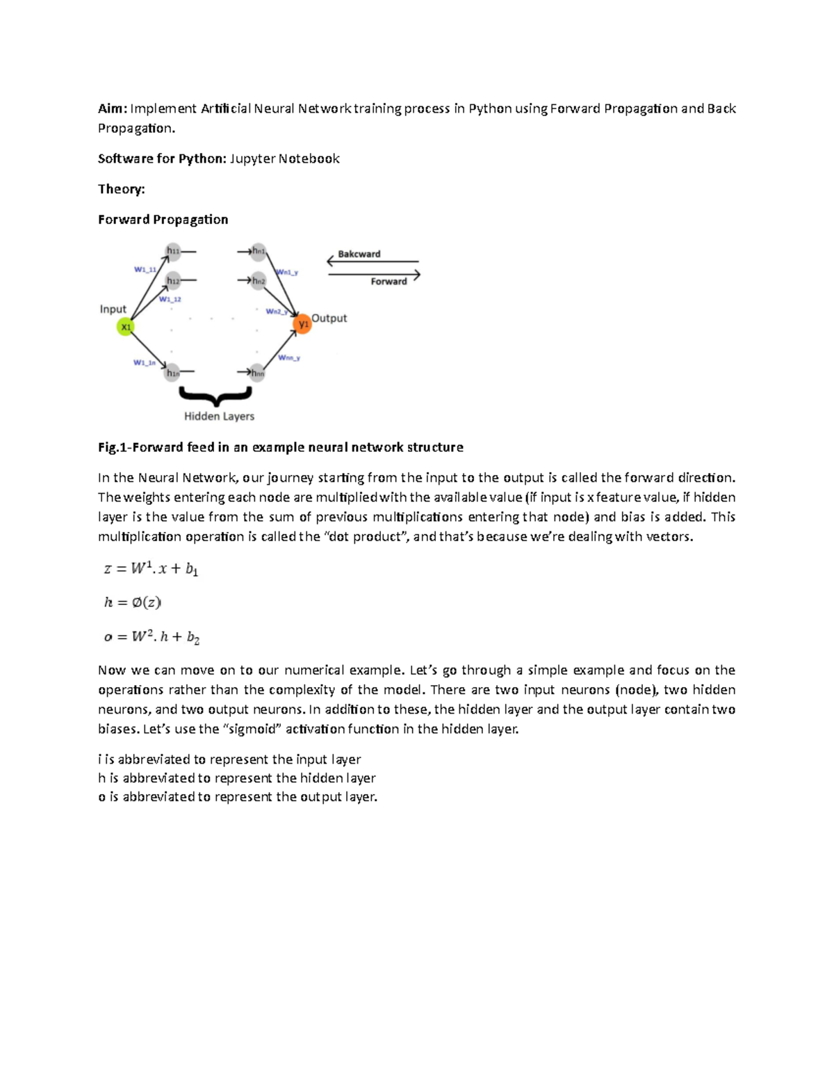Expt-6 - Aim: Implement Artificial Neural Network training process in Python using Forward - Studocu