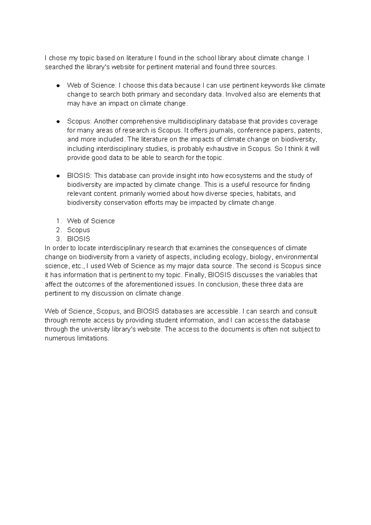 ESLA 2000 Tutorial Exercise 1 - I chose my topic based on literature I found in the school ...