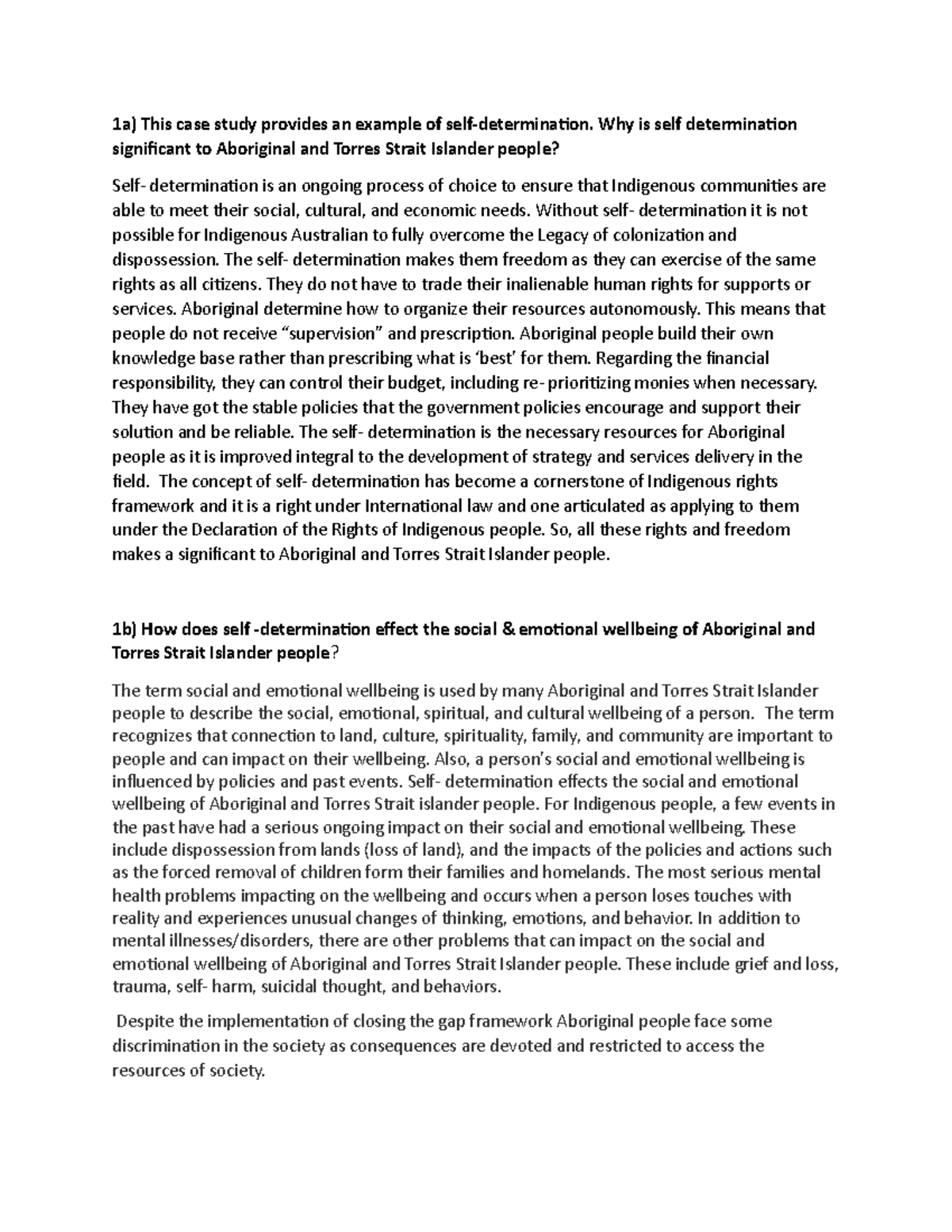 Exam, Case study - 1a) This case study provides an example of self ...