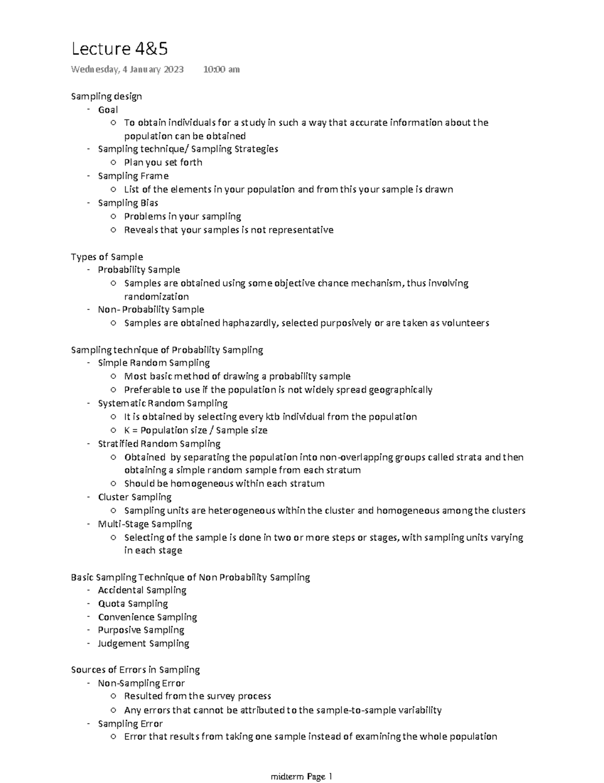 Lecture 4 Statistical Analysis With Software Application Sampling Design Goal To Obtain 