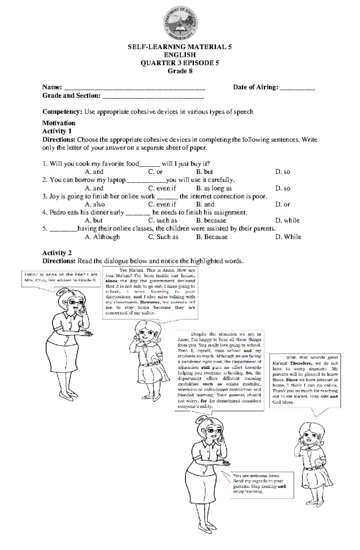 English 8 Q3 E5 - SELF-LEARNING MATERIAL 5 ENGLISH QUARTER 3 EPISODE 5 ...
