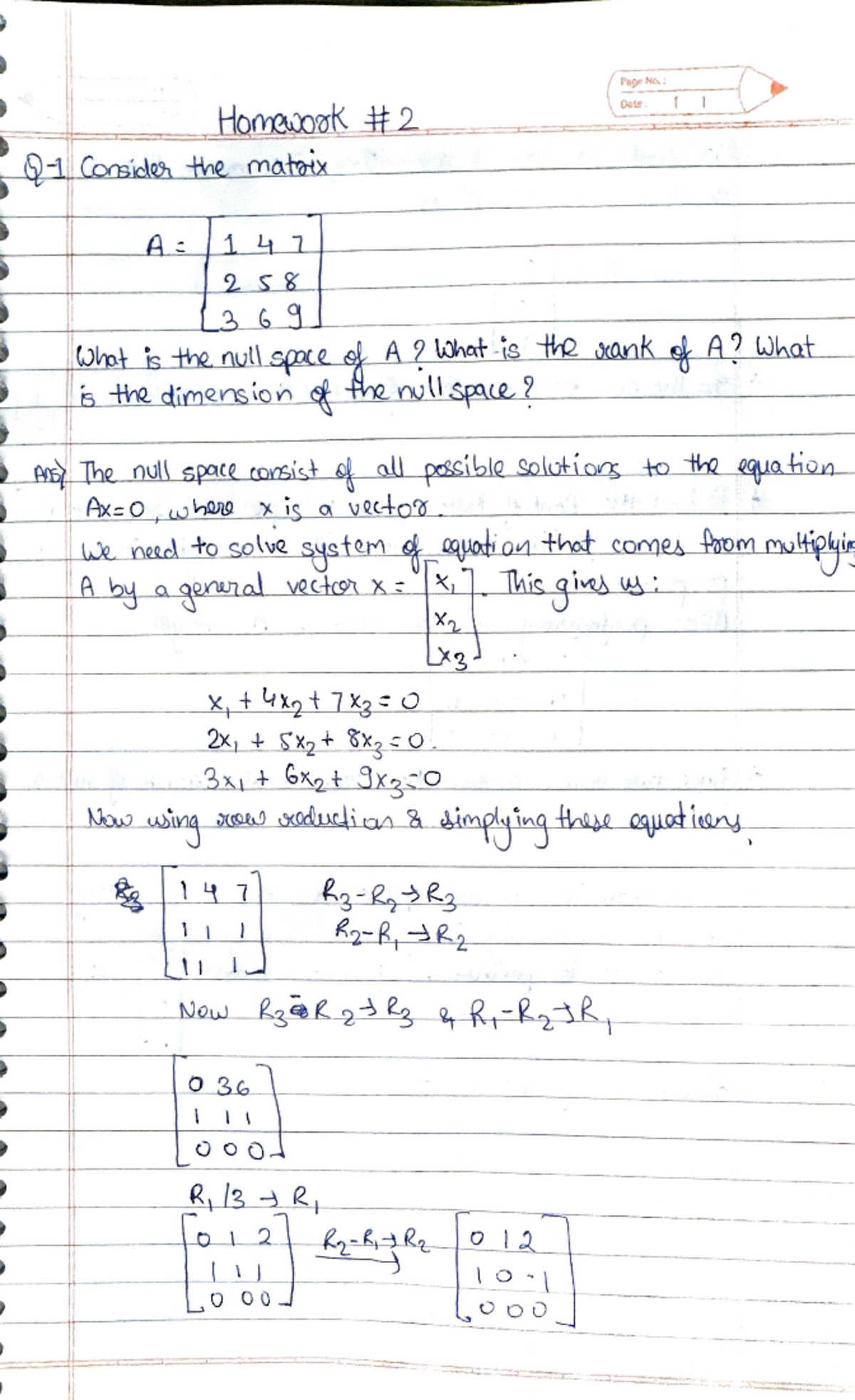 HW-2 AMT - ….. - Page Na Date: 1 I Homework Consider the matrix A 147 ...