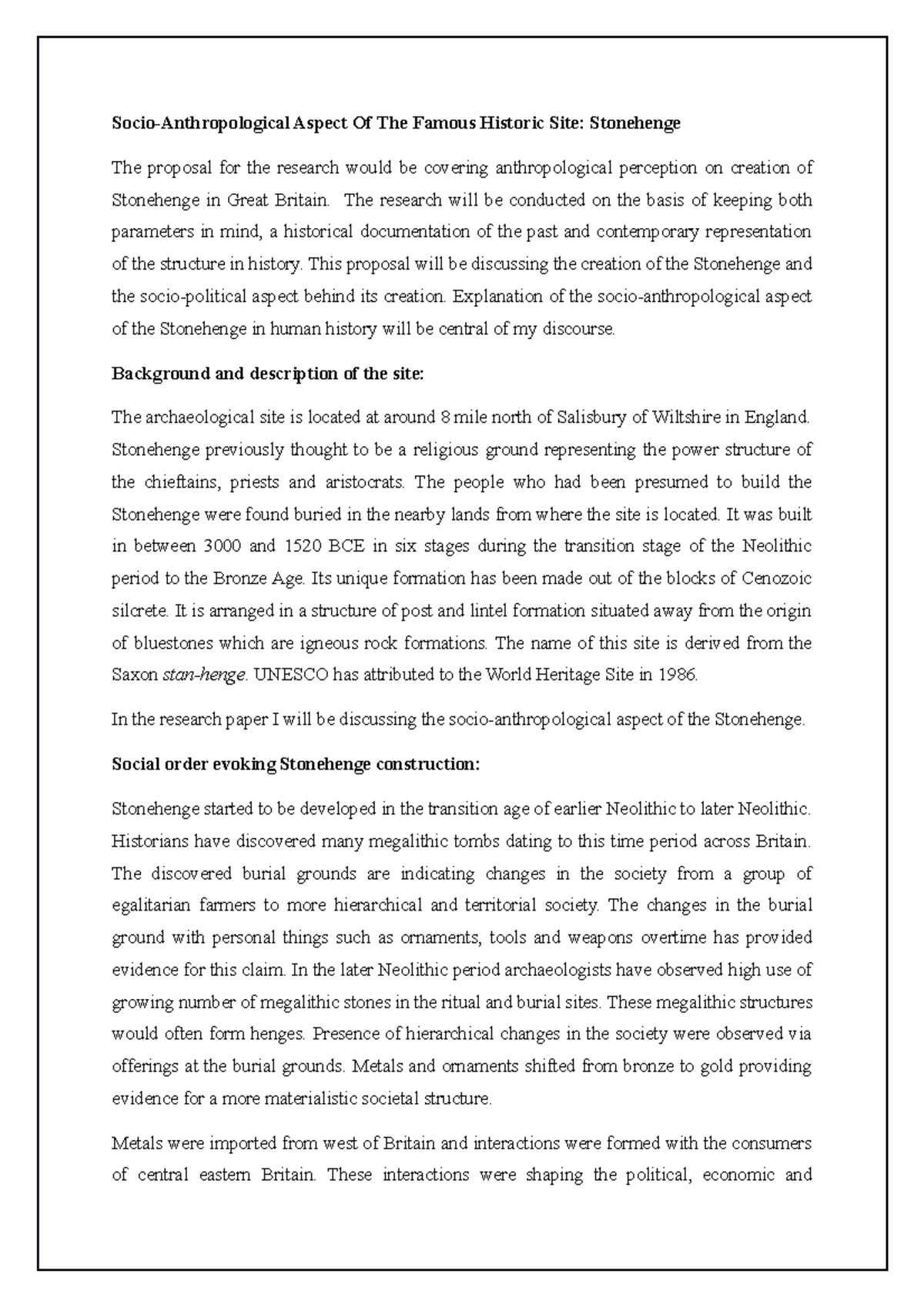 Socio-Anthropological Aspect Of The Famous Historic Site Stonehenge ...