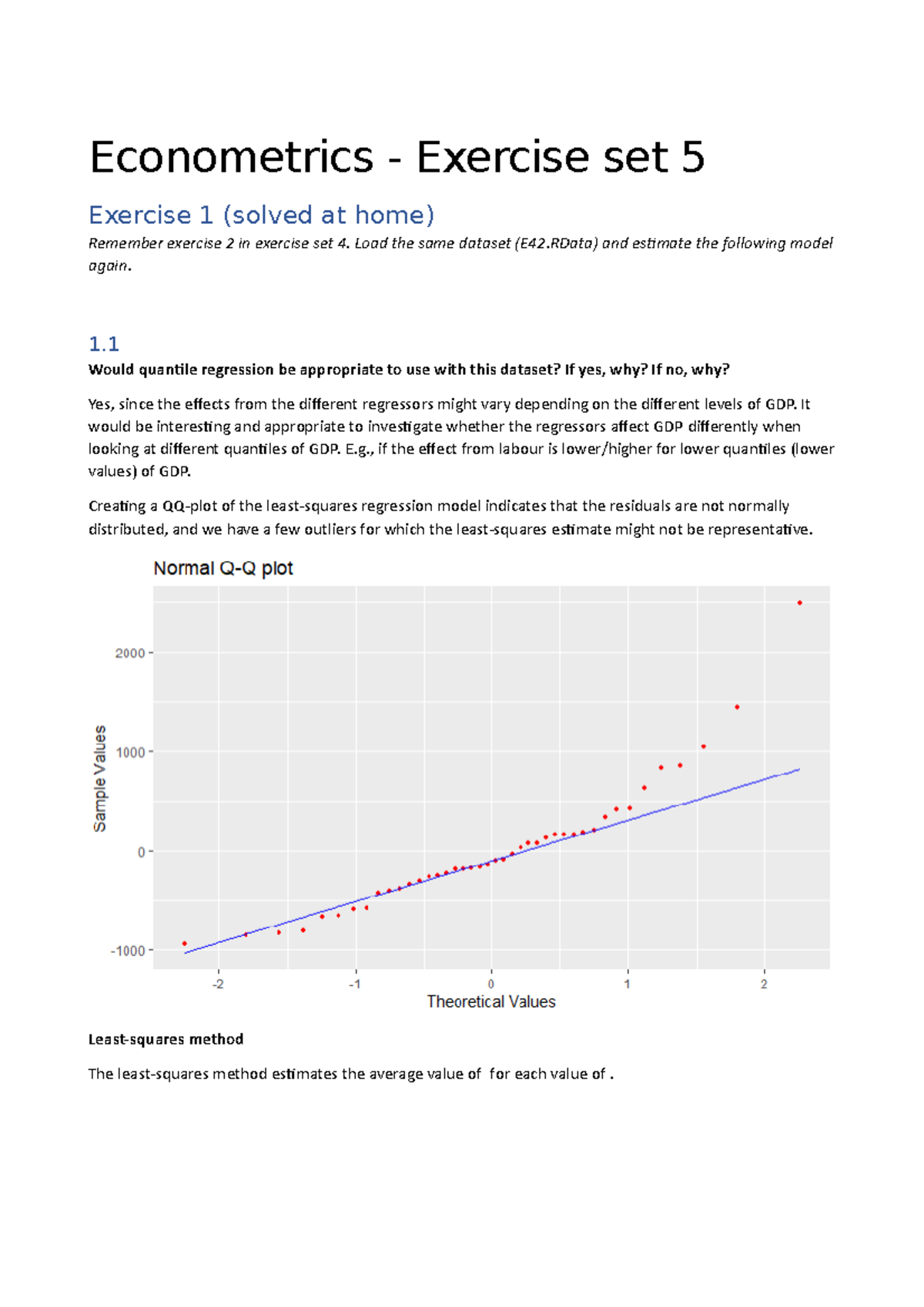 Econometrics Exercise Set 5 Med Svar Econometrics Exercise Set 5 Exercise 1 Solved At
