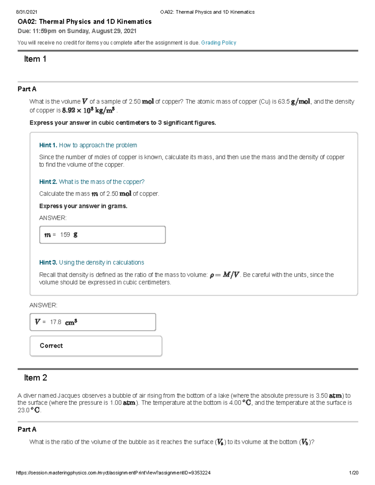 PH1012 Assignment 2 - Thermal Physics and 1D Kinematics - PH1012 - NTU - Studocu