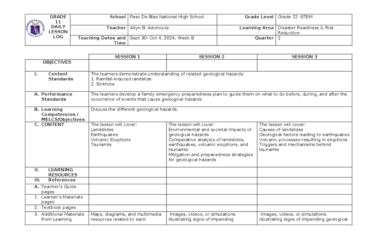 Q2-W1 - DLL-DRRR Q2-W1 - GRADE 11 DAILY LESSON LOG School Paso De Blas ...