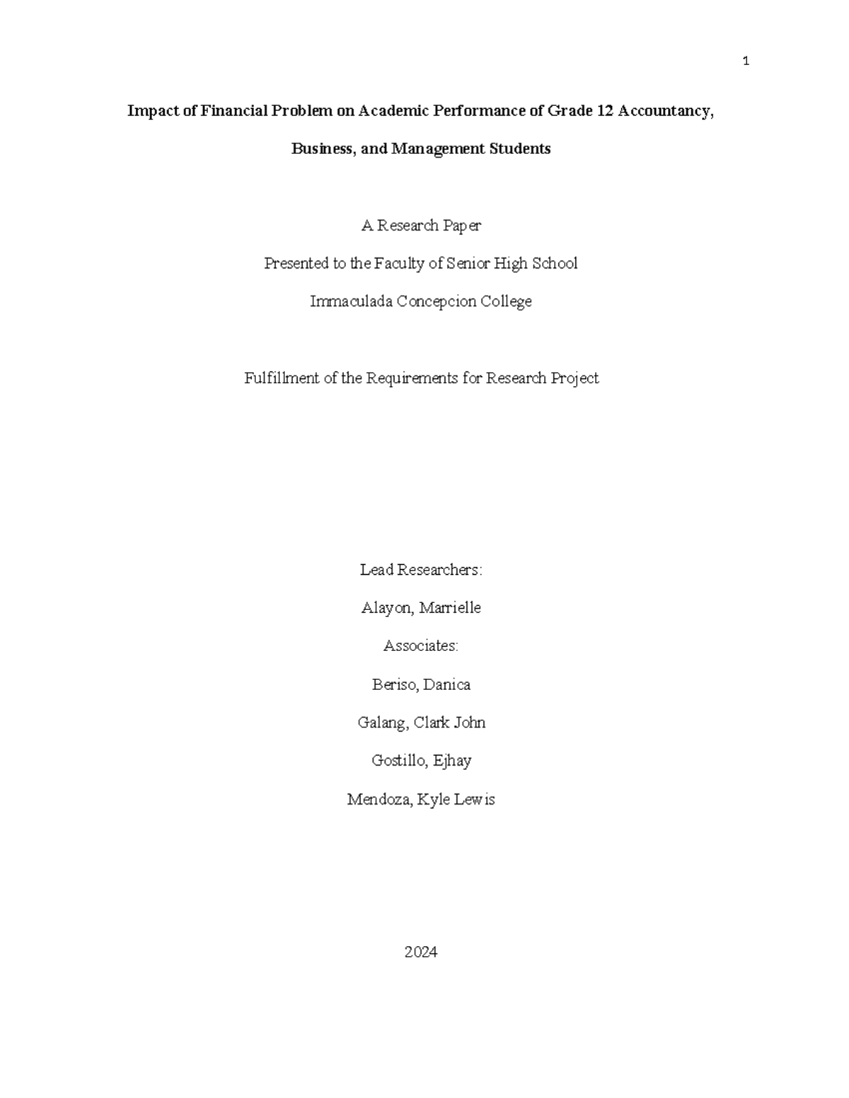 Chapter 1-5 Final Group 2 - Impact of Financial Problem on Academic ...