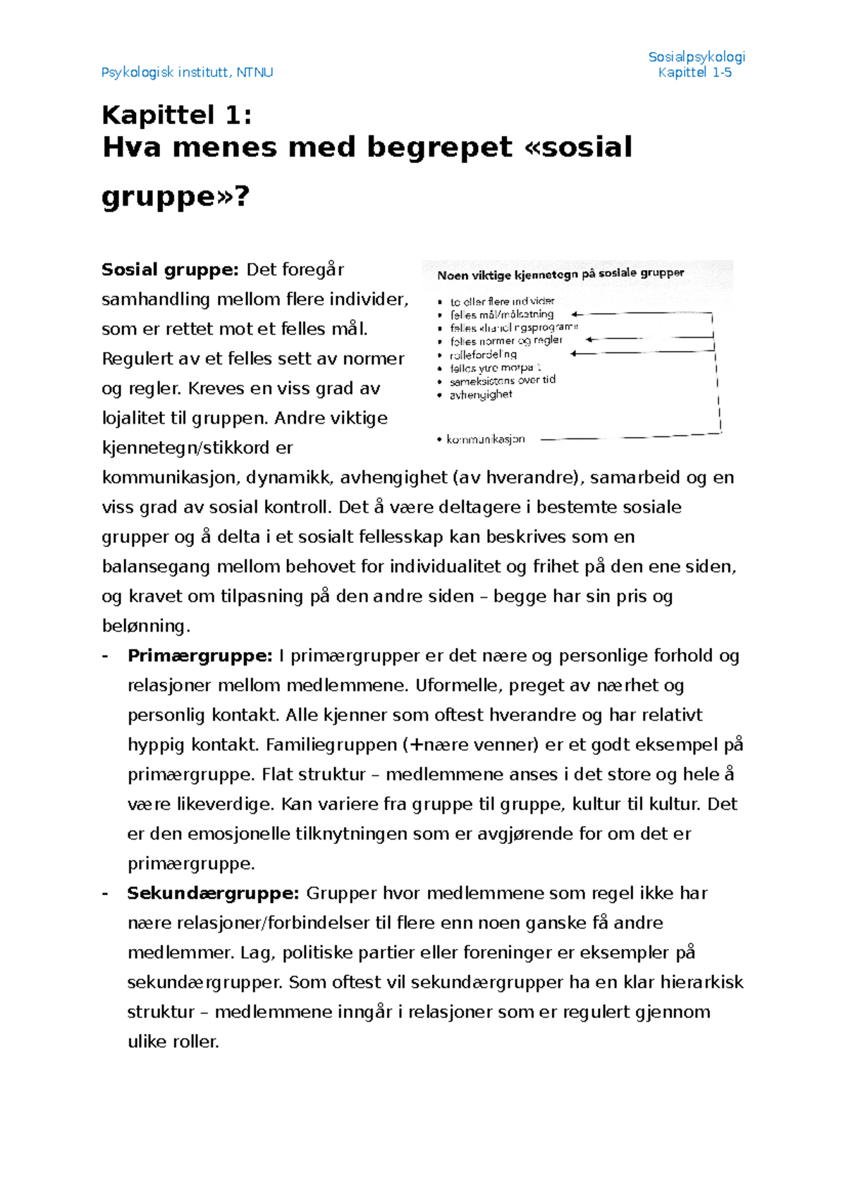 Kapittel 1-5 - grupper, roller - Kapittel 1: Hva menes med begrepet «sosial gruppe»? Sosial ...