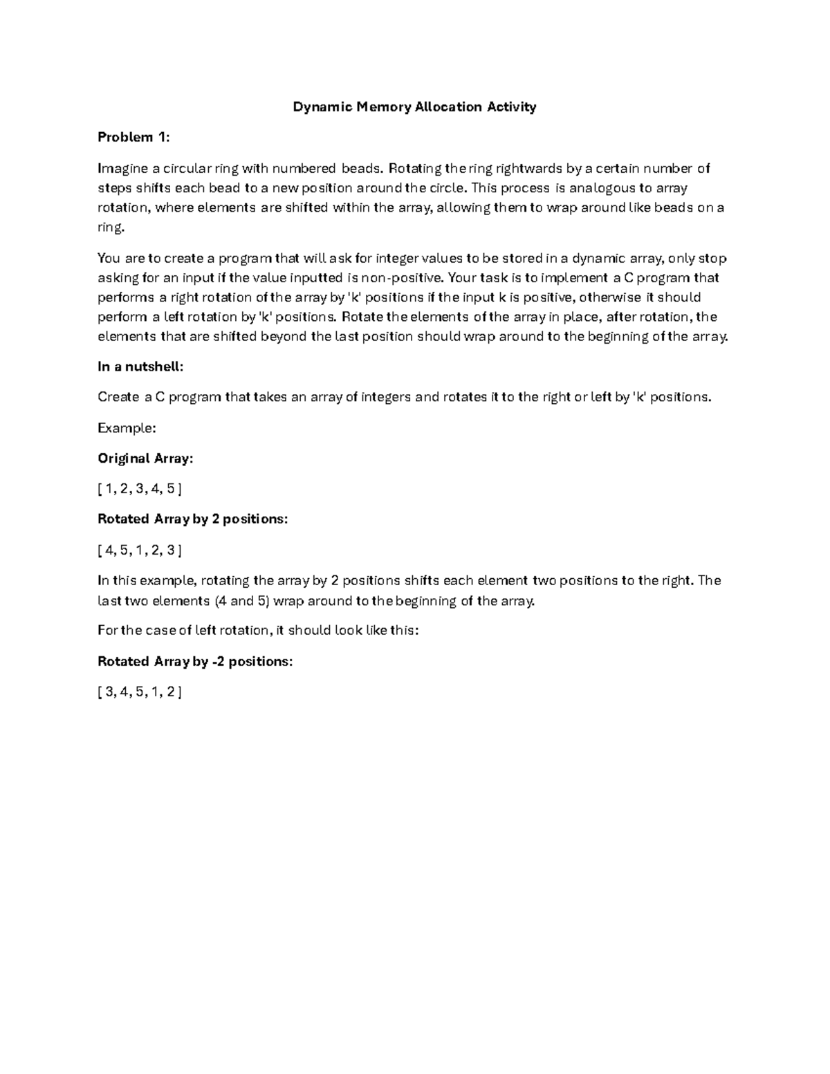 Dynamic Memory Allocation Activity Dynamic Memory Allocation Activity Problem 1 Imagine A