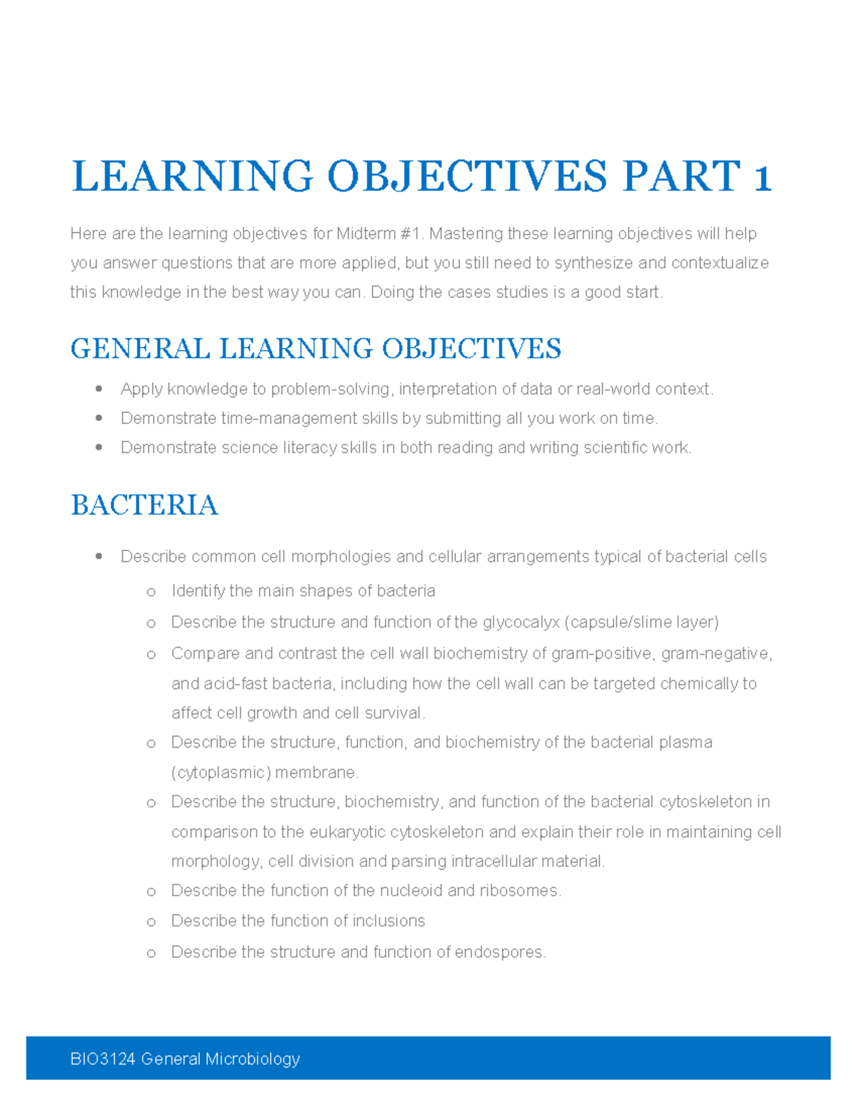 Learning objectives 2024 module 1 - LEARNING OBJECTIVES PART 1 Here are ...