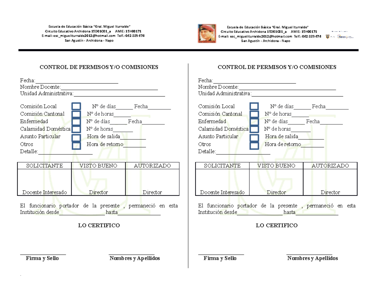 Control de permisos y comisiones - Escuela de Educación Básica “Gral ...